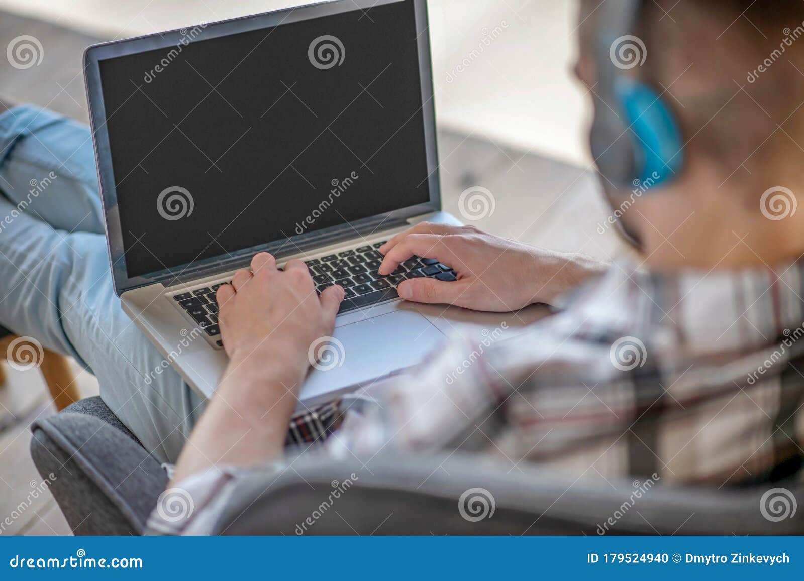 Close Up Picture of a Man Typing a Message on a Laptop Stock Photo ...