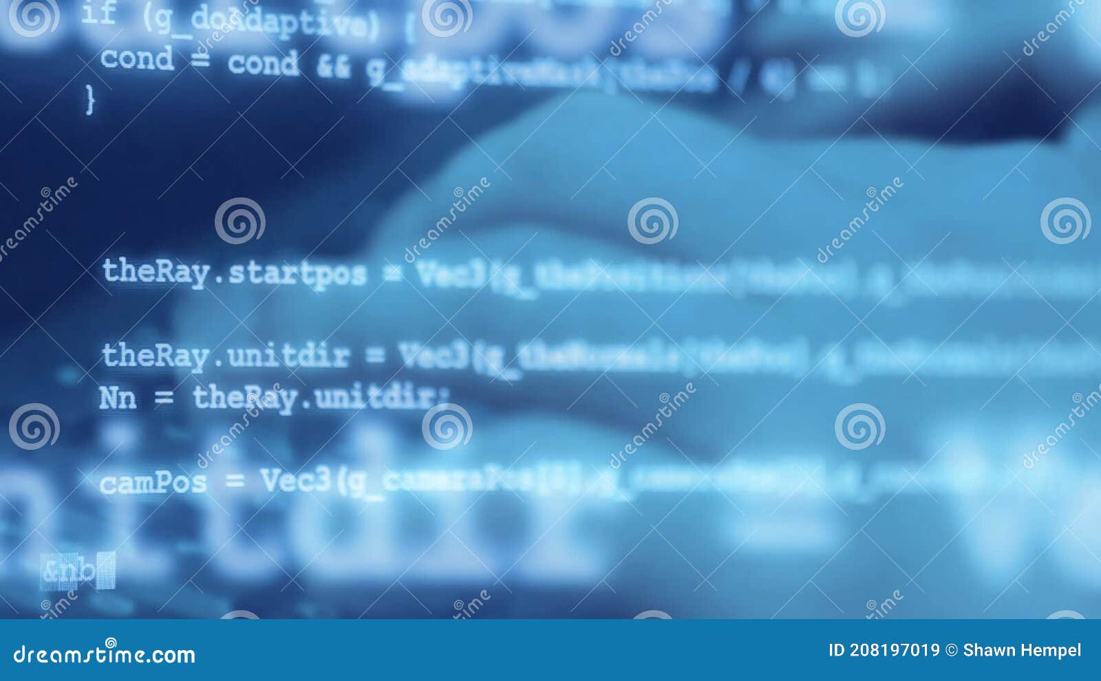 Typing Hands Behind Blue Source Code of Computer Program on Display ...