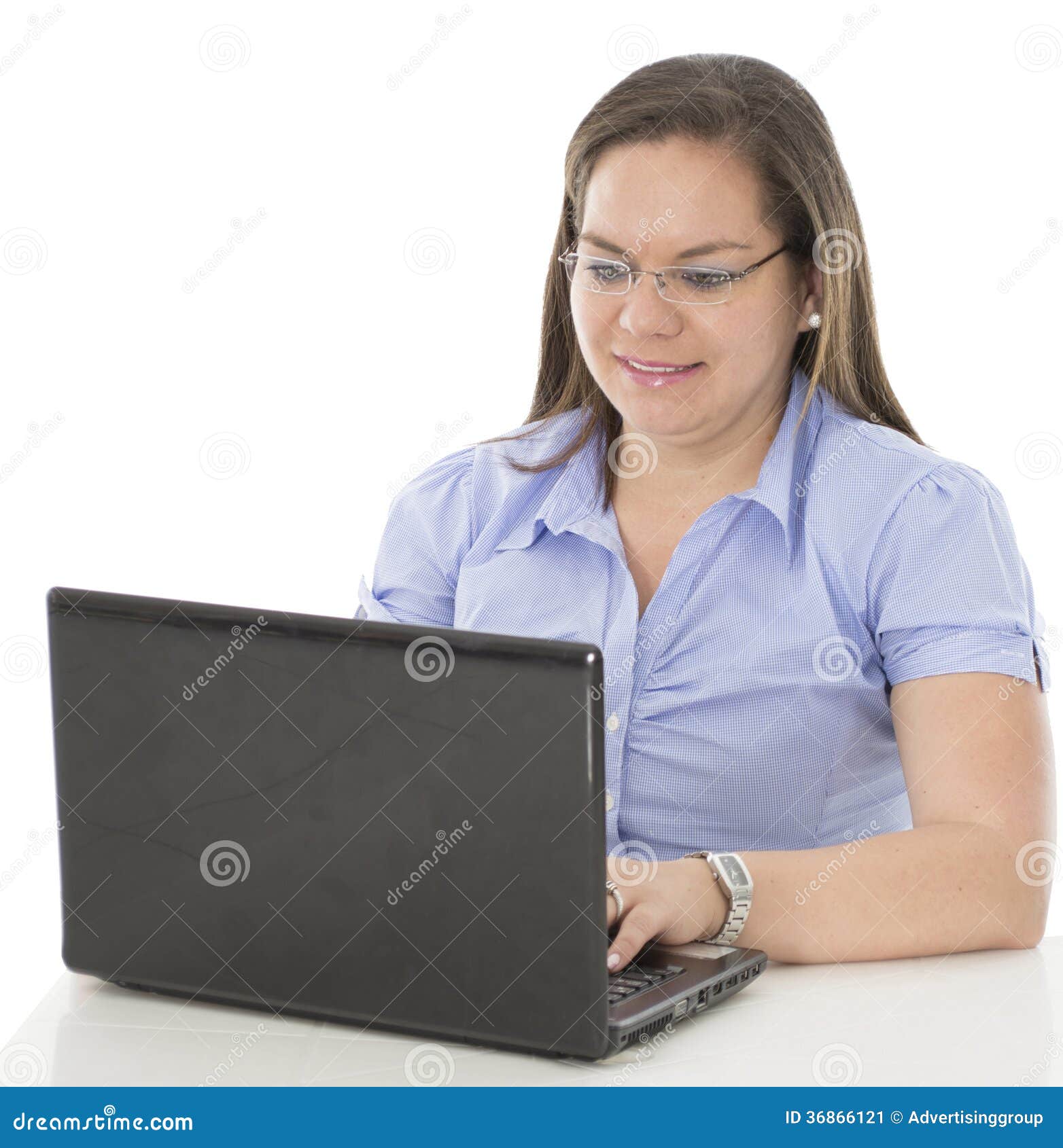 She is Typing on Her Computer Stock Image - Image of glasses, body ...