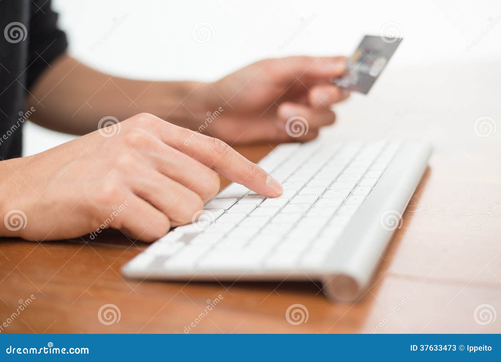 Typing on Keyboard and Holding Credit Card Stock Image - Image of table ...
