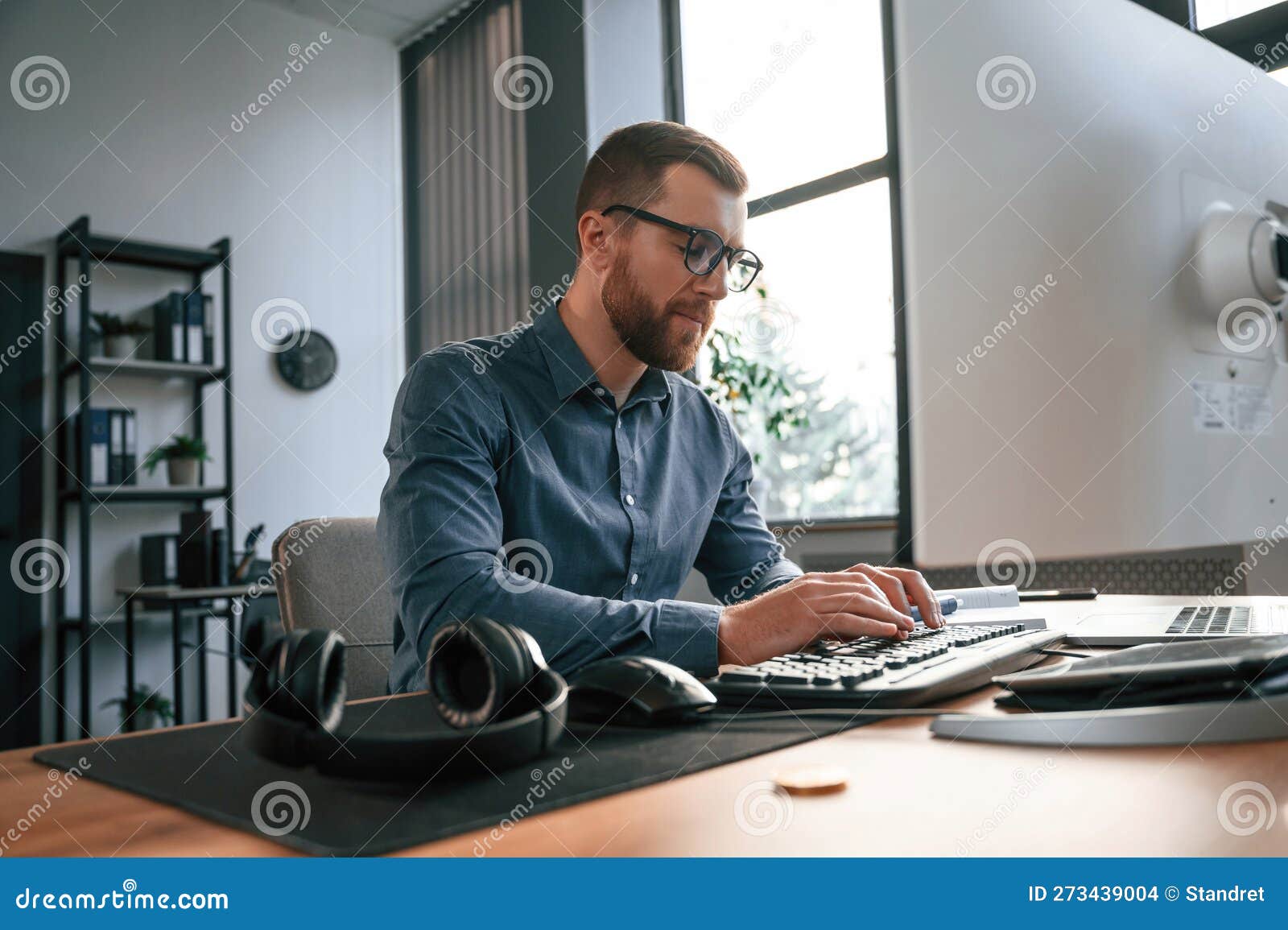 Typing on the Keyboard. Man in Formal Clothes is Working in the Modern ...