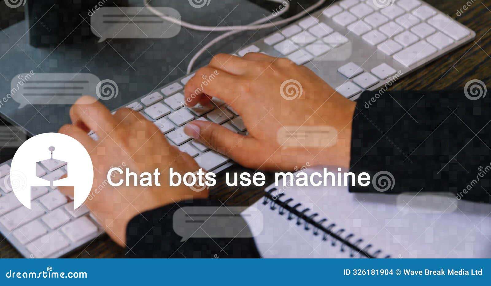 Typing on Keyboard, Person Developing Chatbot Software with Notebook on ...