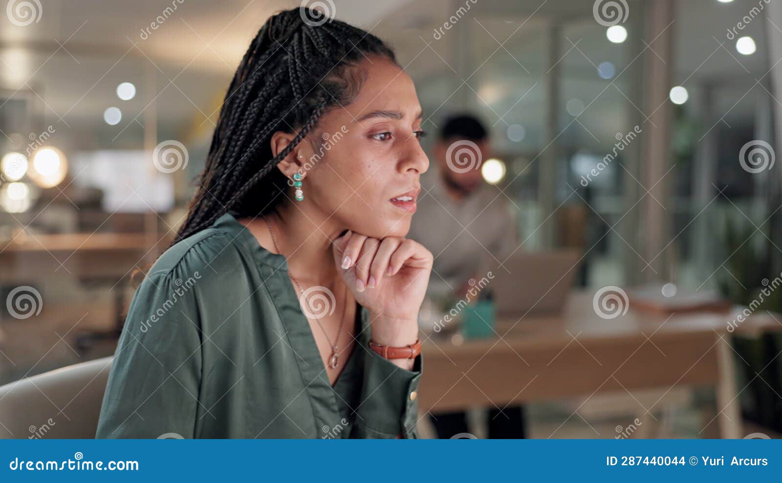 Typing on Keyboard, Thinking and Business Woman Reading Email in ...