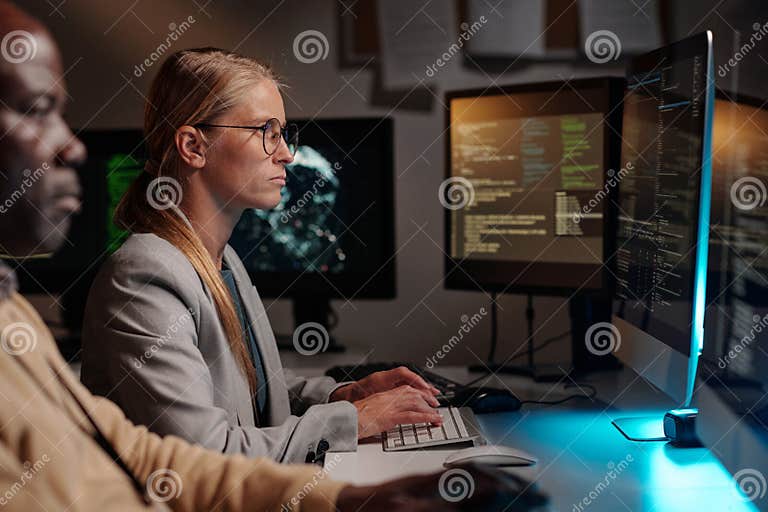 Typing on Keypad while Decoding Data Stock Image - Image of employee ...