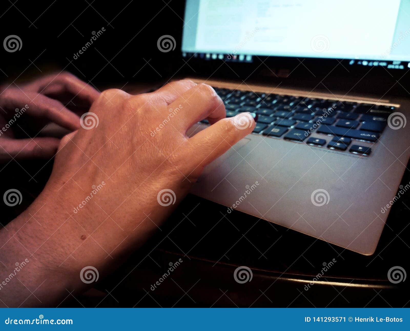 Typing on Laptop with Dark Background Stock Image - Image of dark ...
