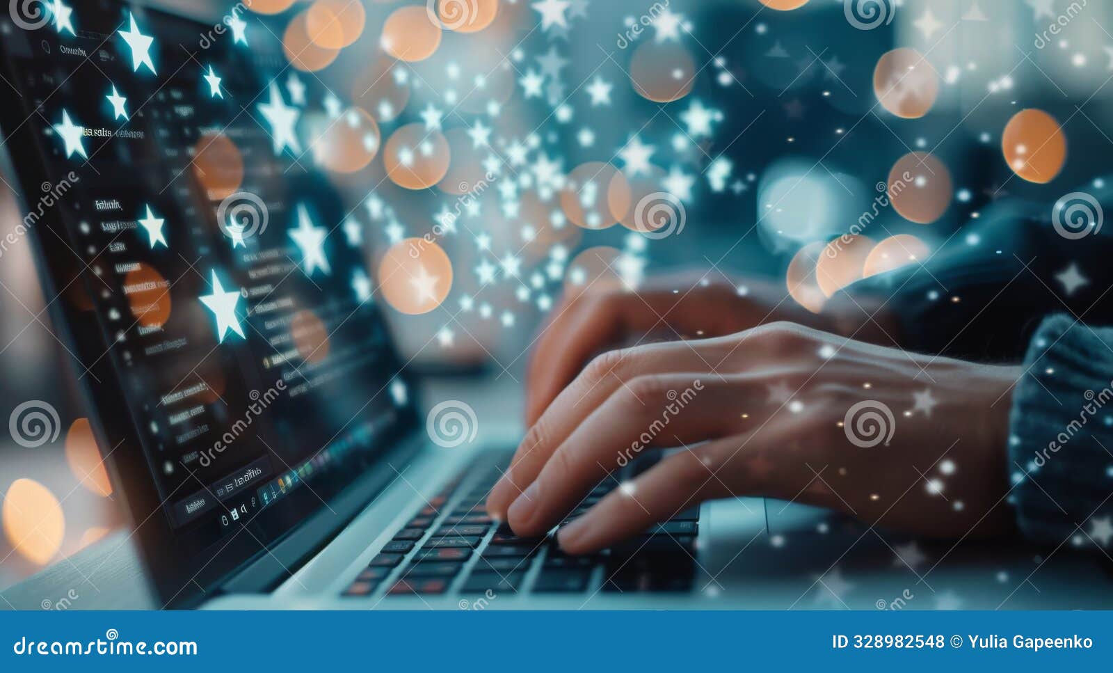 Typing on Laptop with Digital Stars Projected in a Low Light Setting ...
