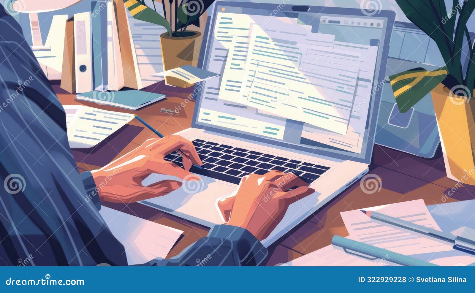 Typing on Laptop with Displayed Questionnaire Quality Check Document in ...