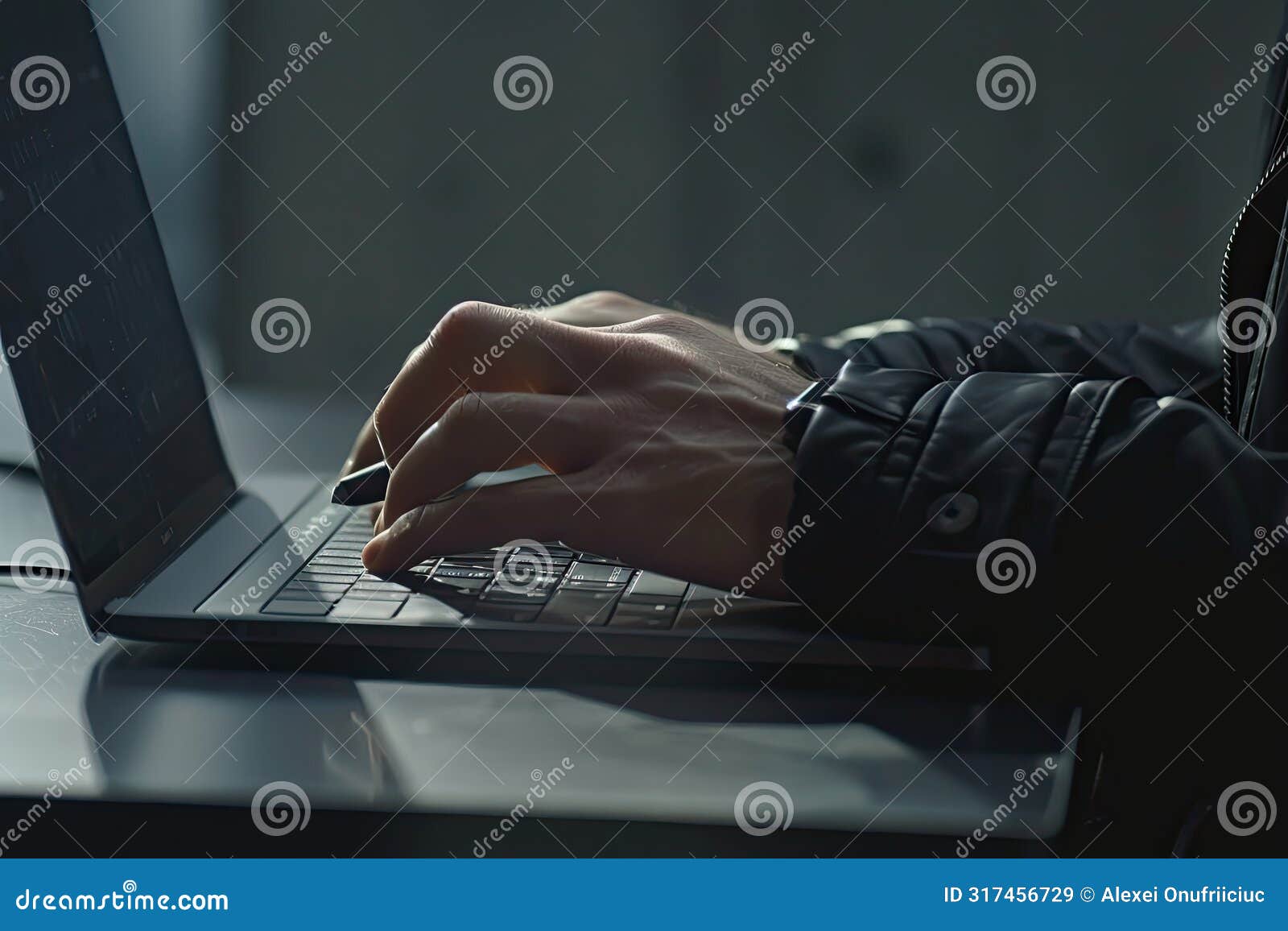 Typing on Laptop, Modern Gadget with Glass Display Device Stock ...