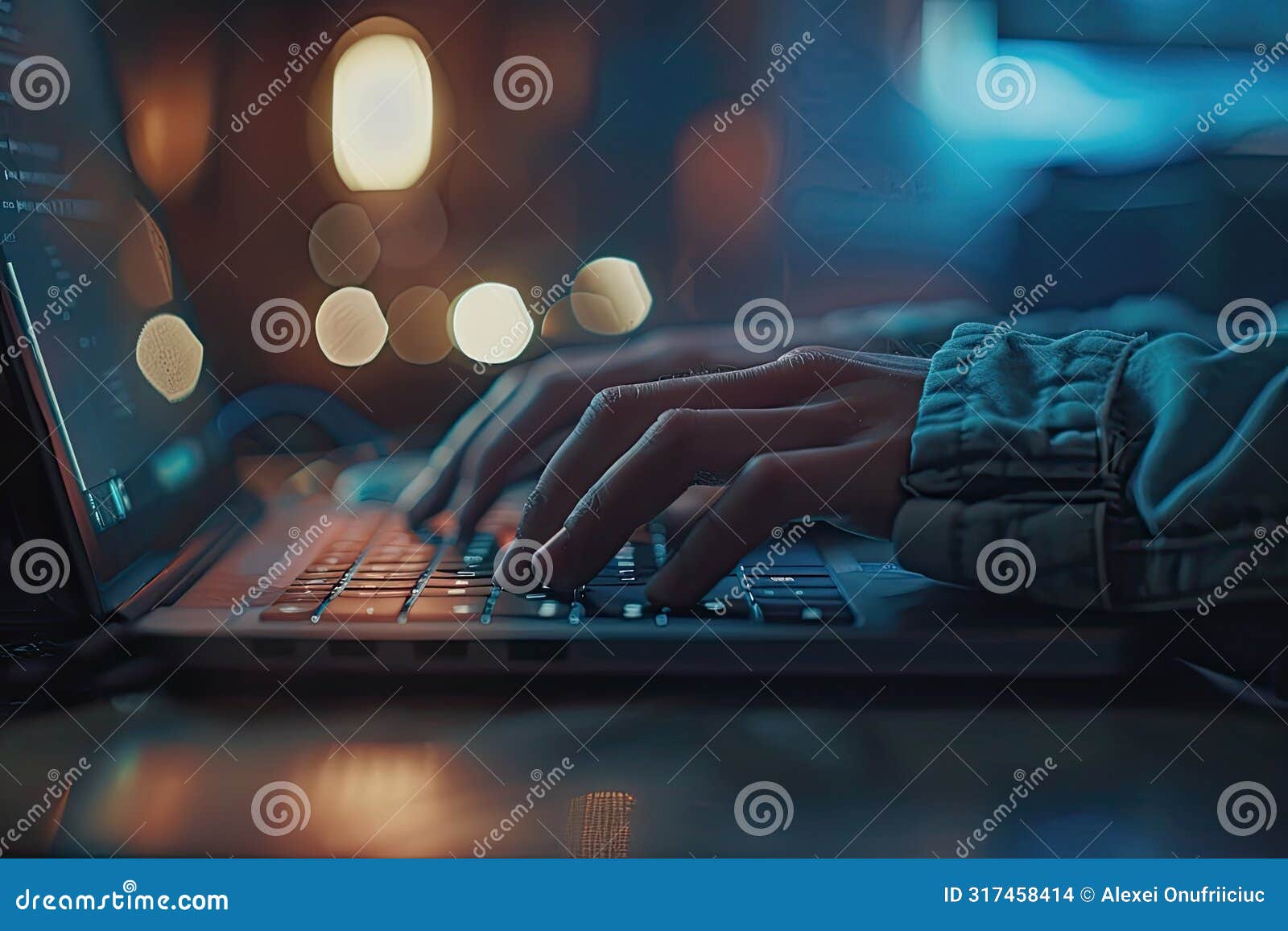 Typing on Laptop, Modern Gadget with Glass Display Device Stock ...