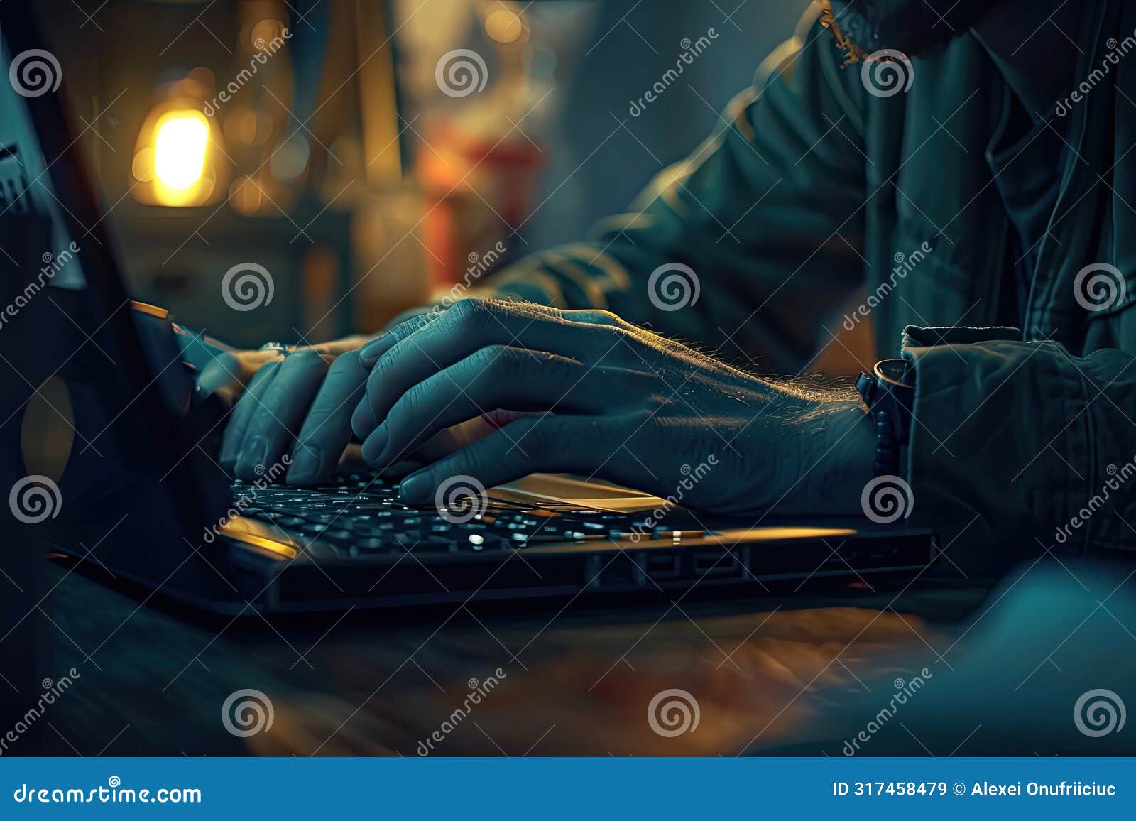 Typing on Laptop, Modern Gadget with Glass Display Device Stock ...