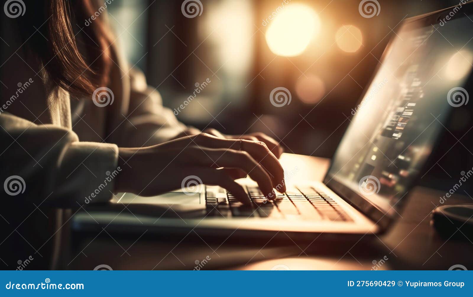 Typing on Laptop, Using Wireless Technology Indoors Generated by AI ...