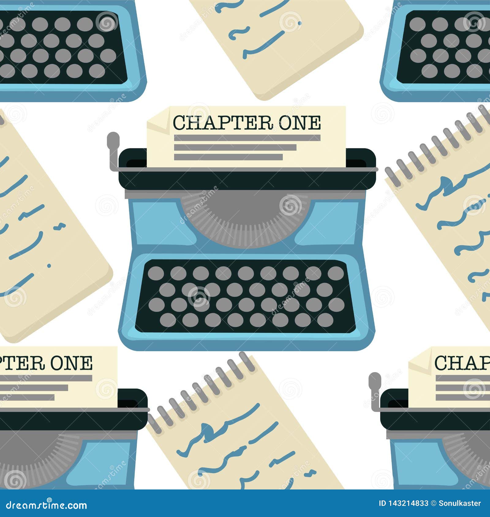 Typing Machine Seamless Pattern Chapter One Novel Writing Stock Vector ...