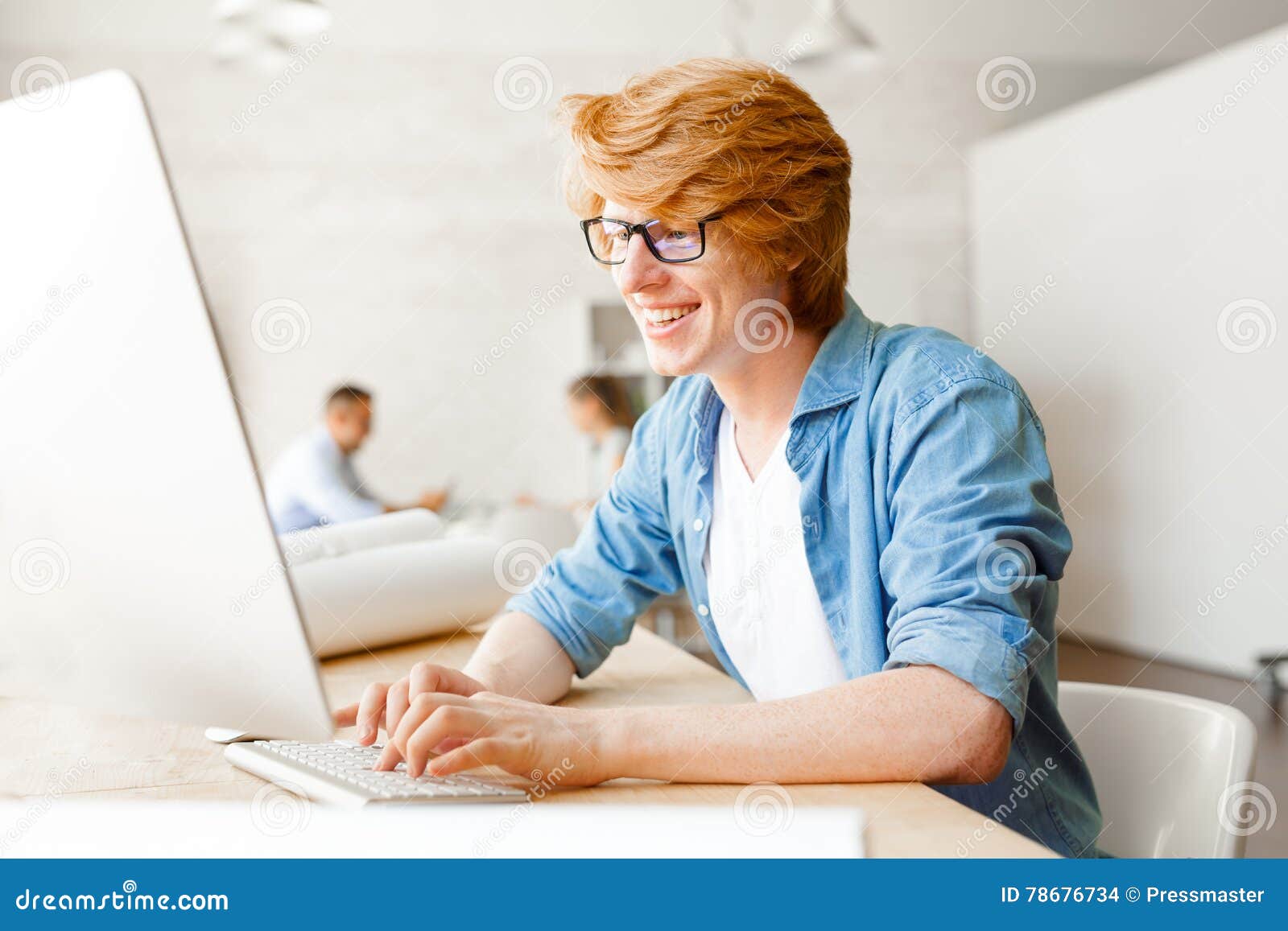 Typing man stock photo. Image of happy, typing, creative - 78676734