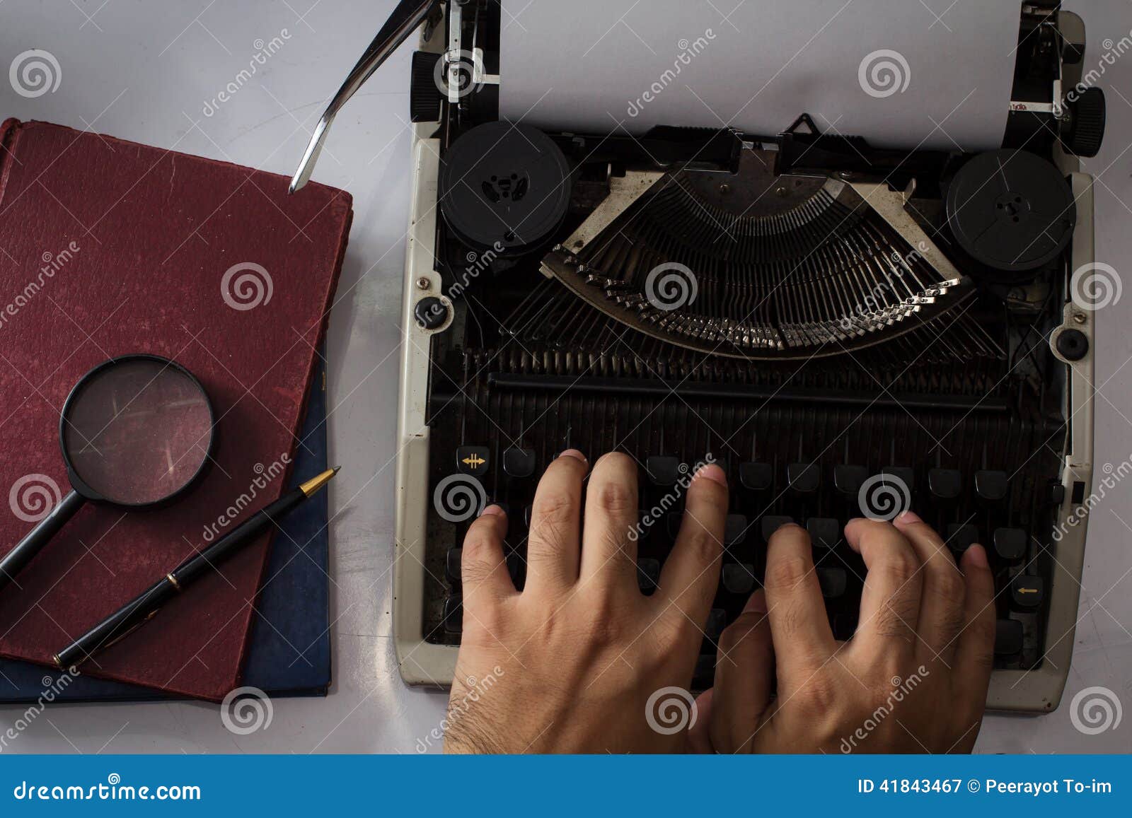 Typing with Typewriter,top View. Stock Image - Image of book ...