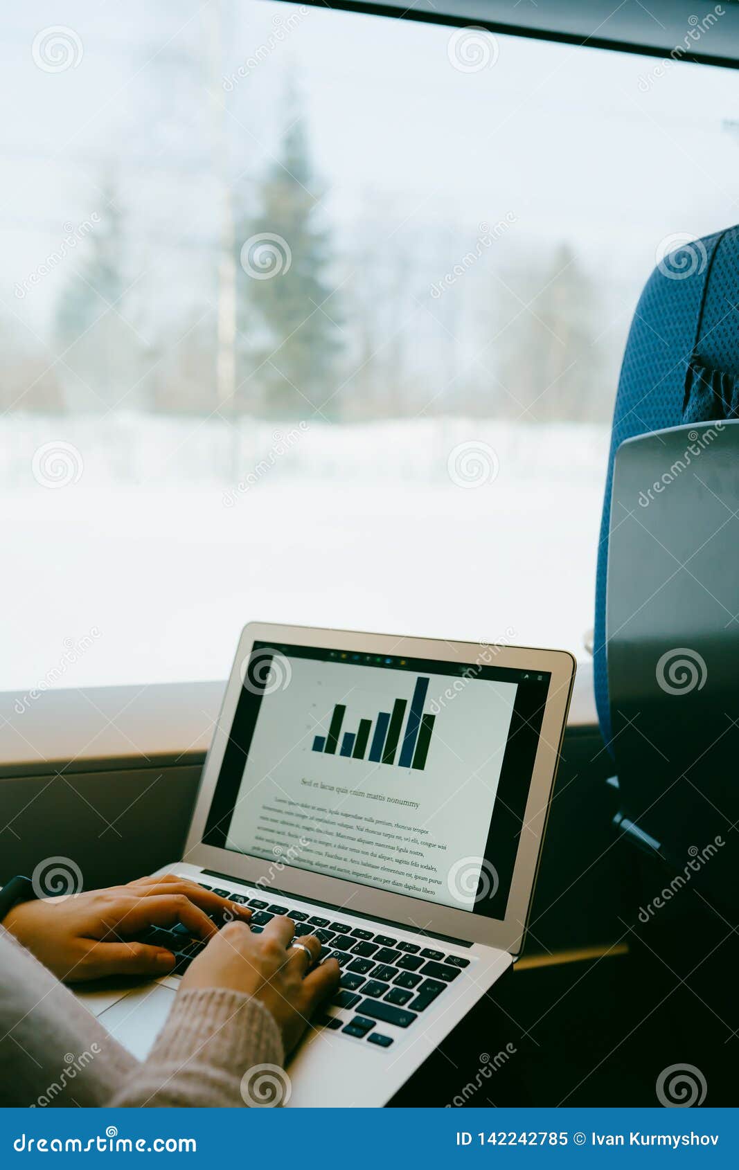 Typing Using Laptop Computer in the Train Stock Image - Image of woman ...