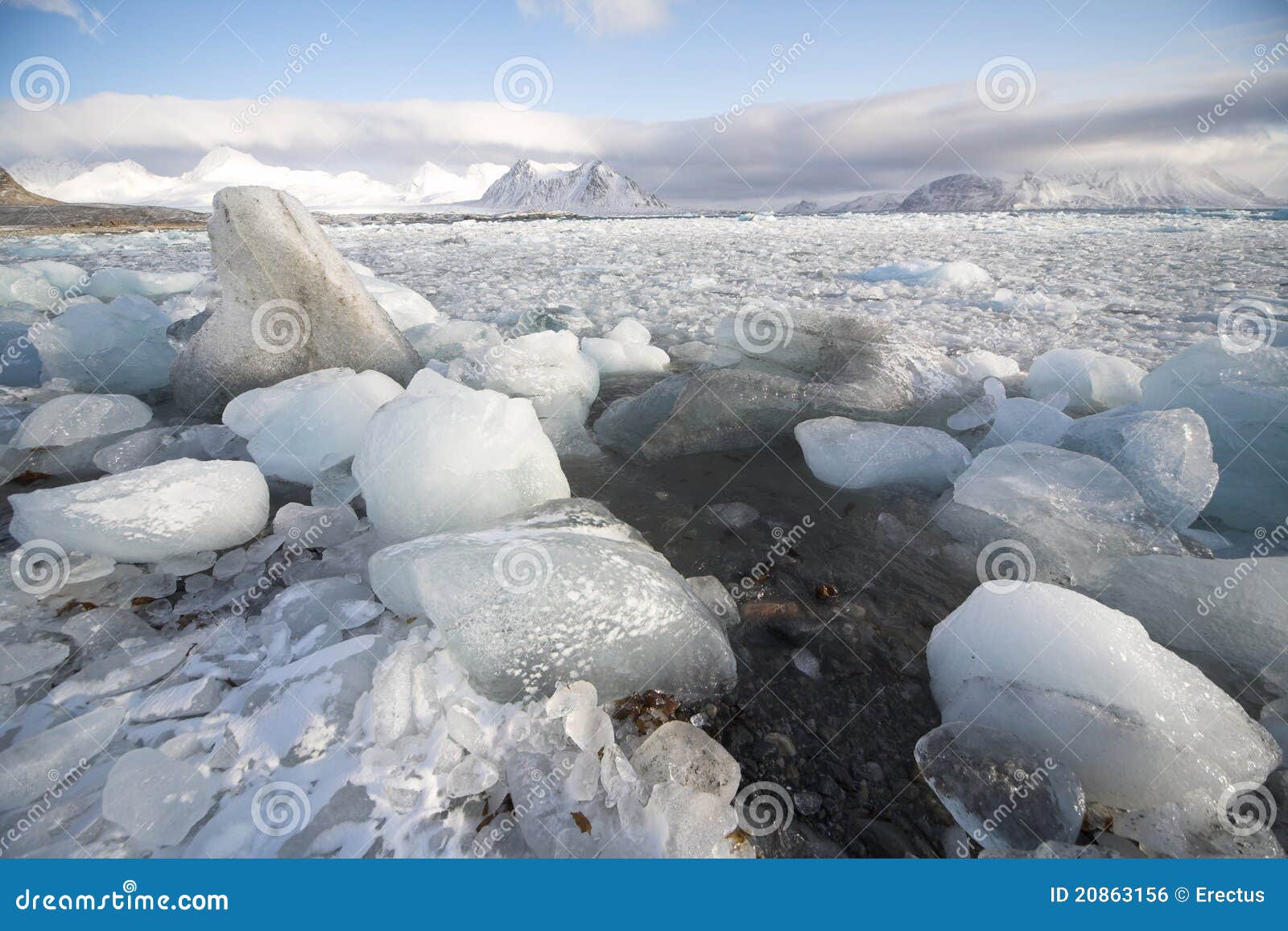 Typisch Noordpoollandschap - Overzees, Gletsjer, Bergen Stock Foto ...