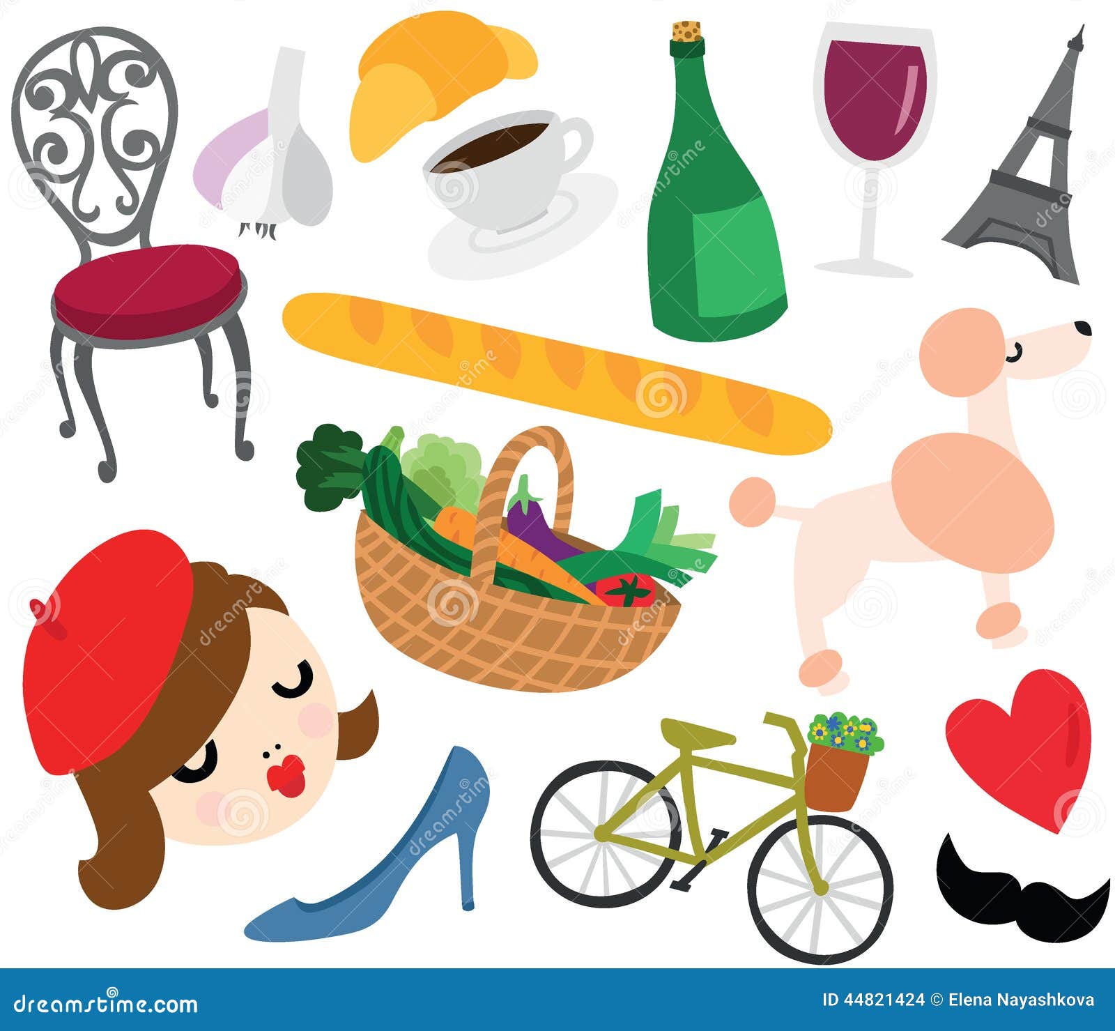 Typische Franse Geplaatste Dingen Stock Illustratie - Illustratie ...