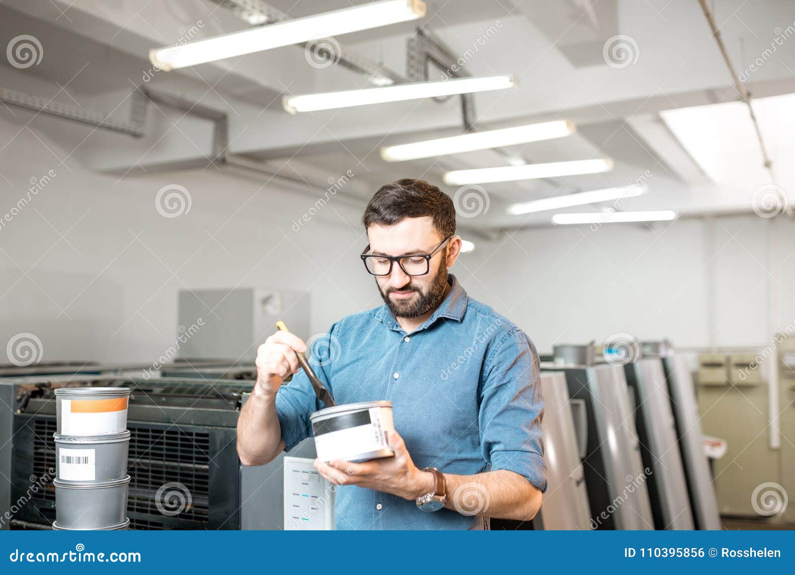 Typographer with Paint at the Manufacturing Stock Photo - Image of ...