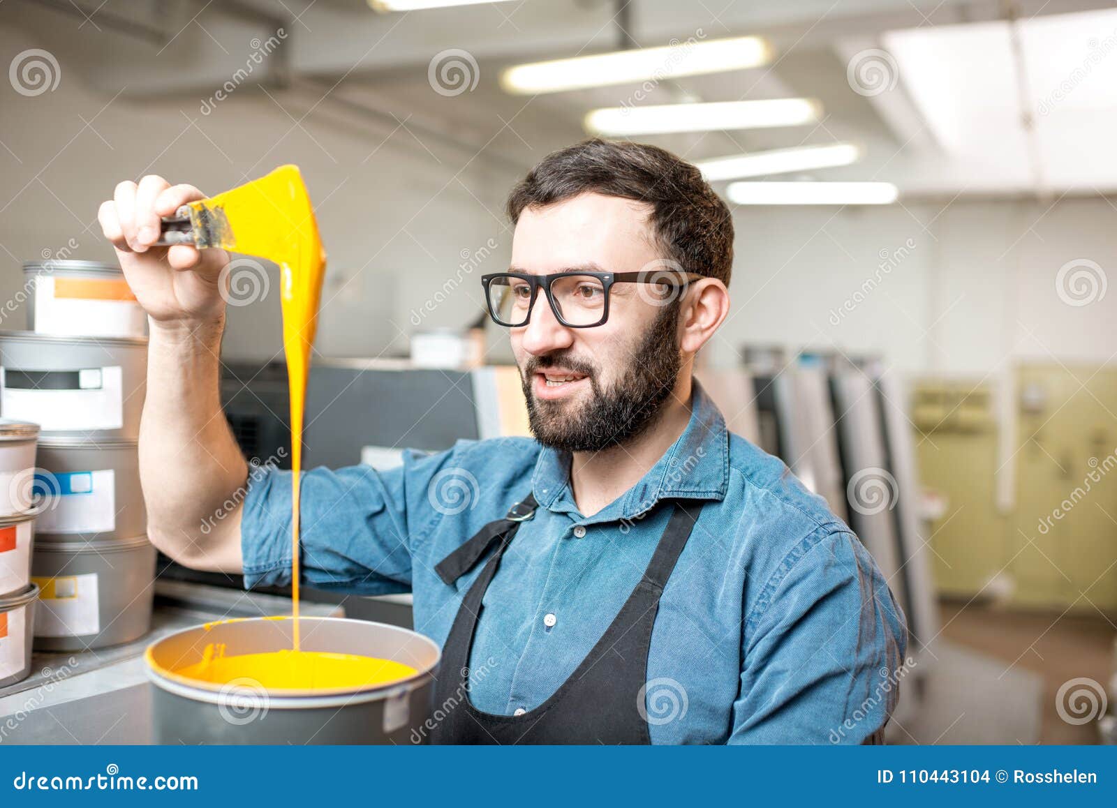 Typographer with Paint at the Manufacturing Stock Photo - Image of ...