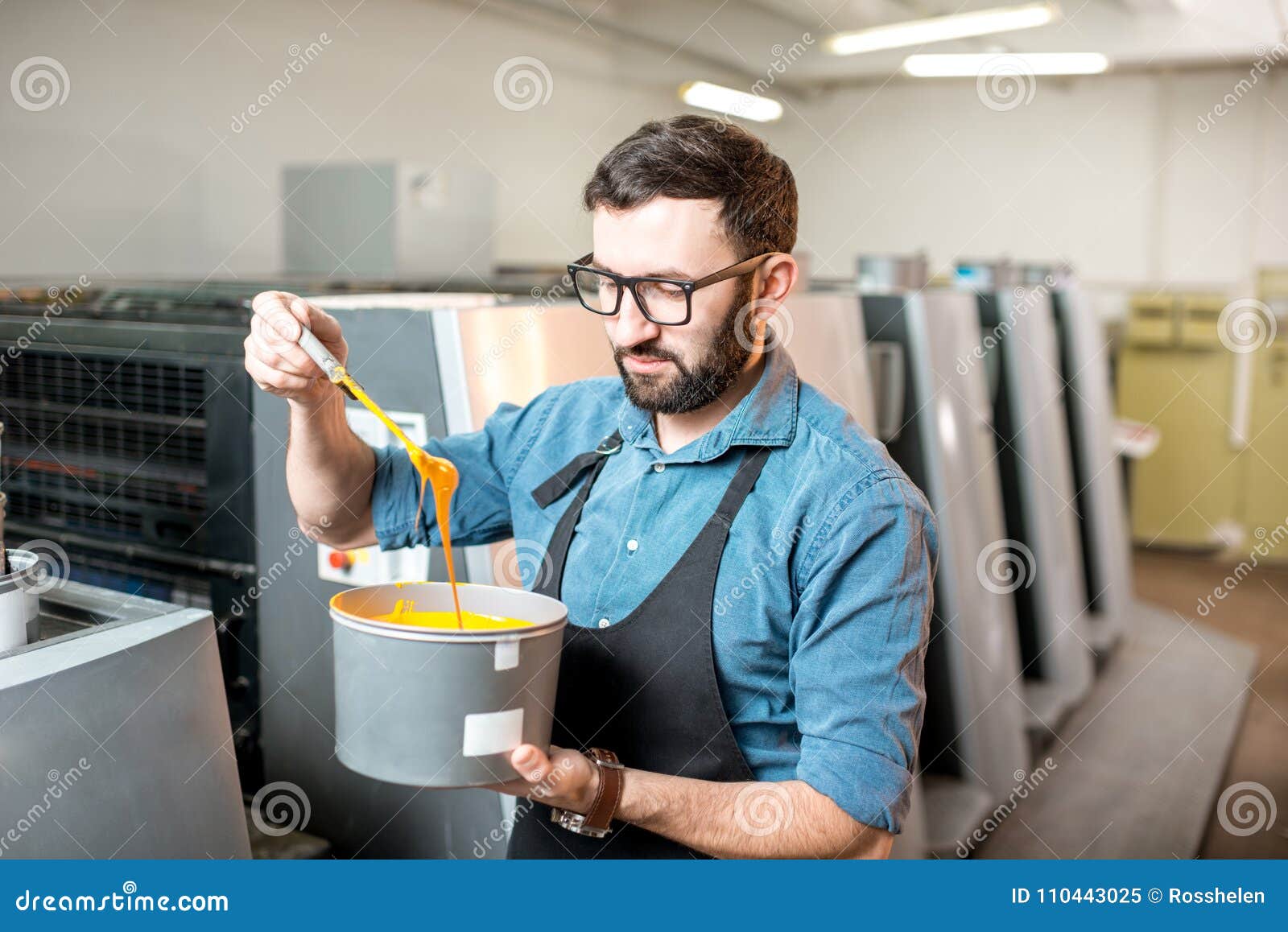 Typographer with Paint at the Manufacturing Stock Image - Image of ...