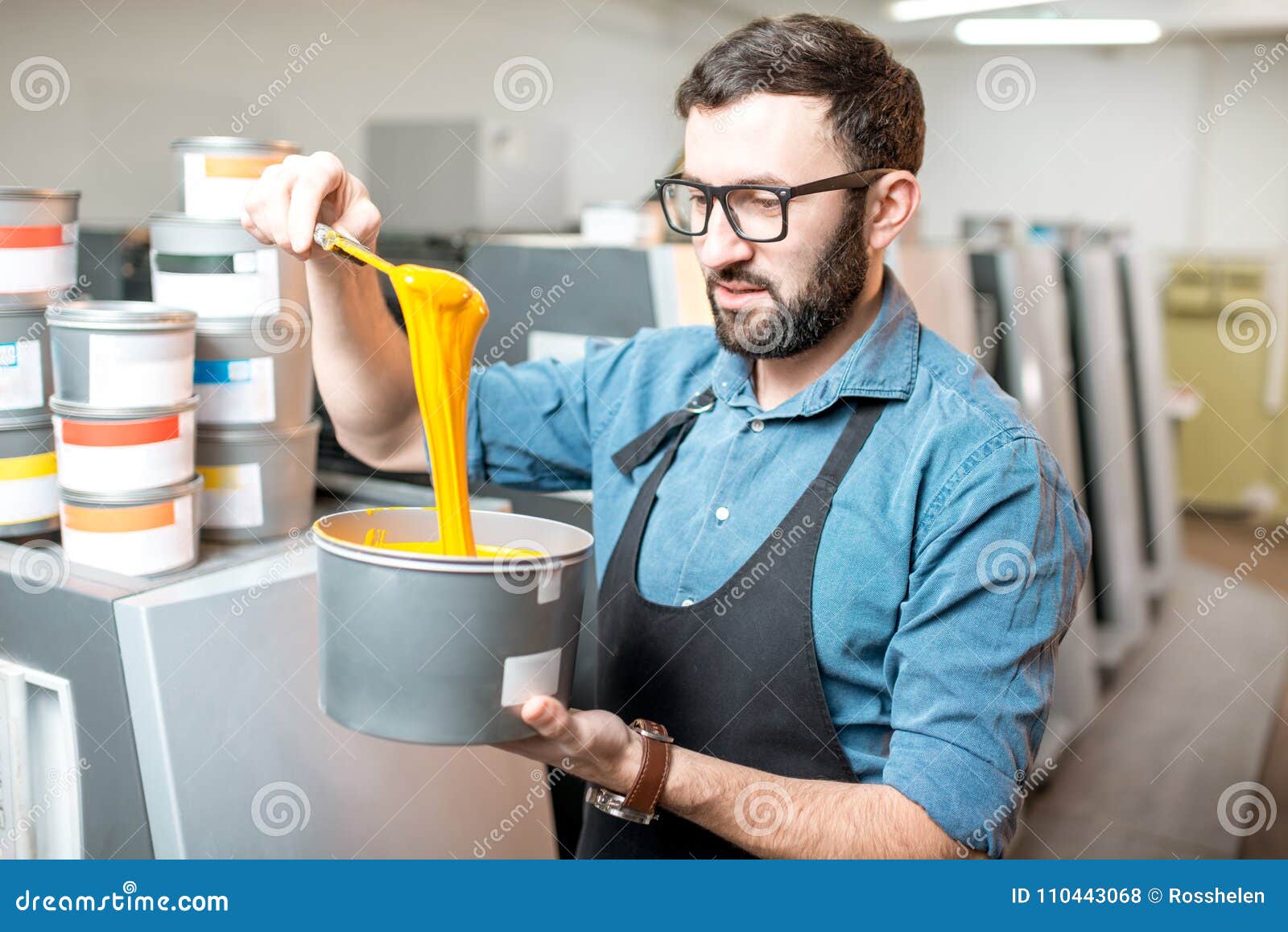 Typographer with Paint at the Manufacturing Stock Photo - Image of ...