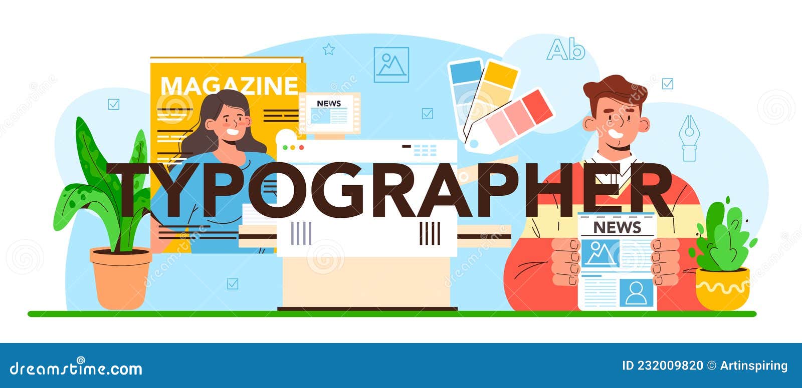 Typographer Typographic Header. Book, Newspaper or Magazine Printing ...