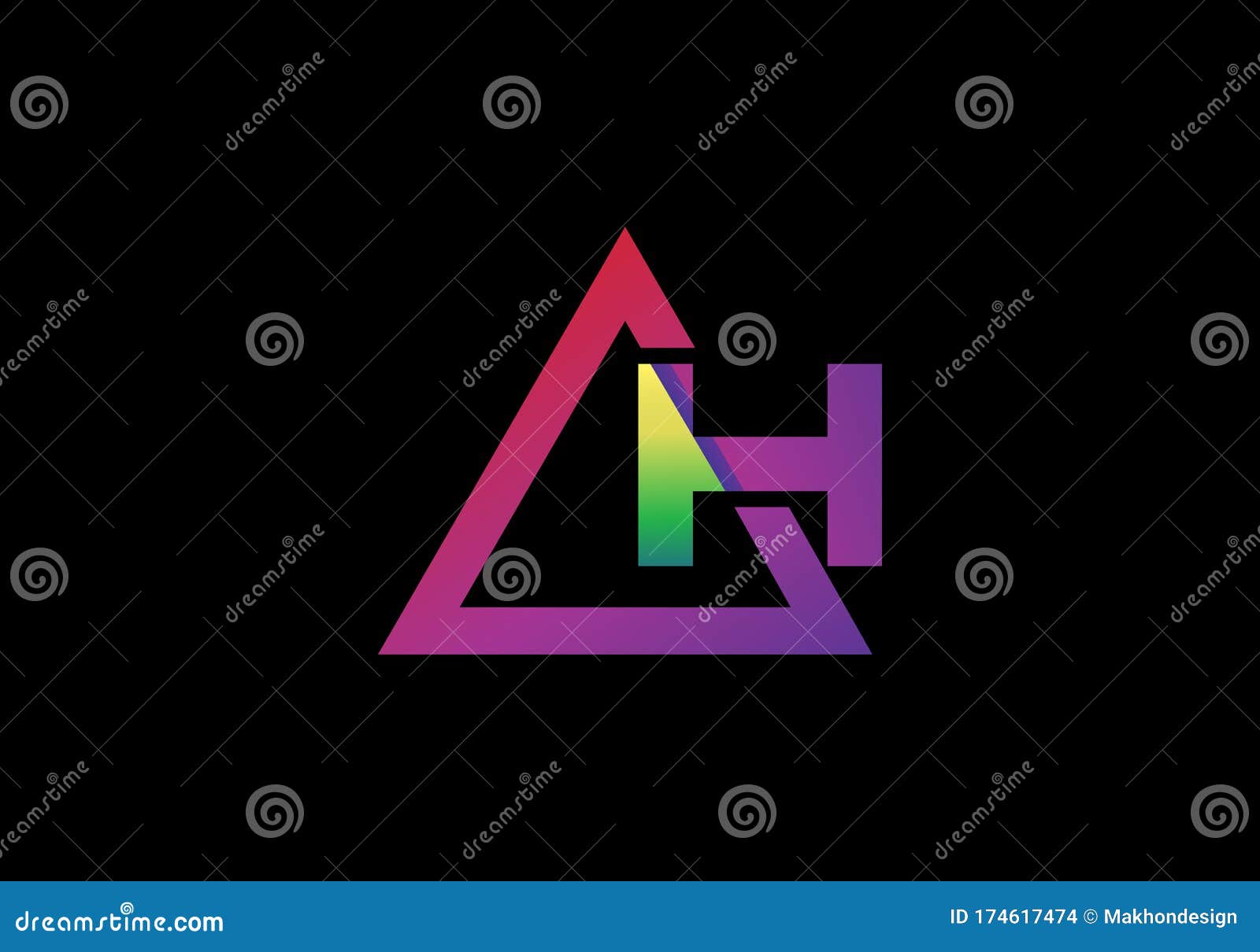 Typographic Alphabet H in a Triangle with Vibrant Colors Stock Vector ...