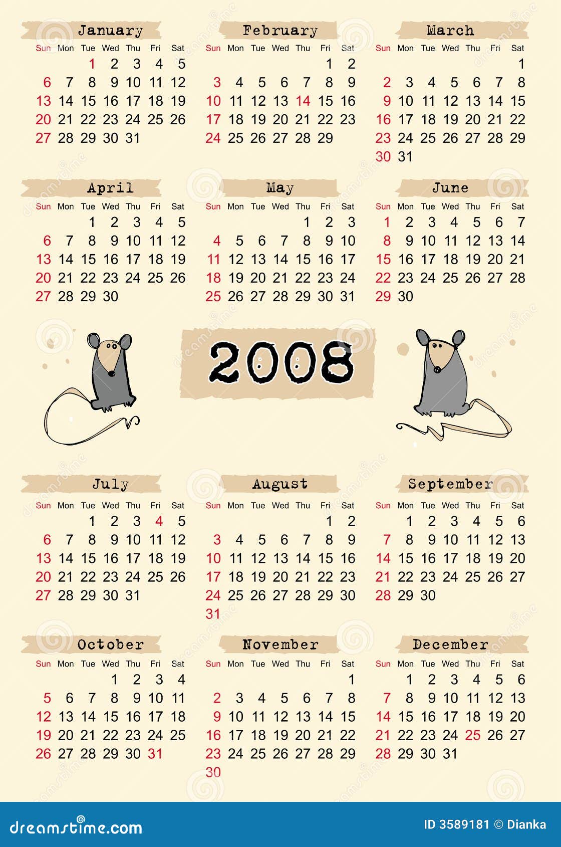 Typographic calendar 2008 stock vector. Illustration of almanac - 3589181