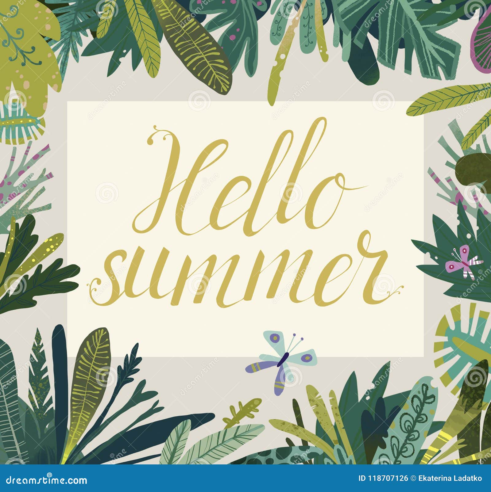 Hello sammer jungle frame stock illustration. Illustration of blue ...