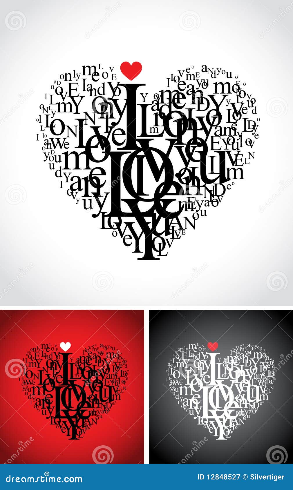 Typographic Composition in a Heart Shape Stock Vector - Illustration of ...