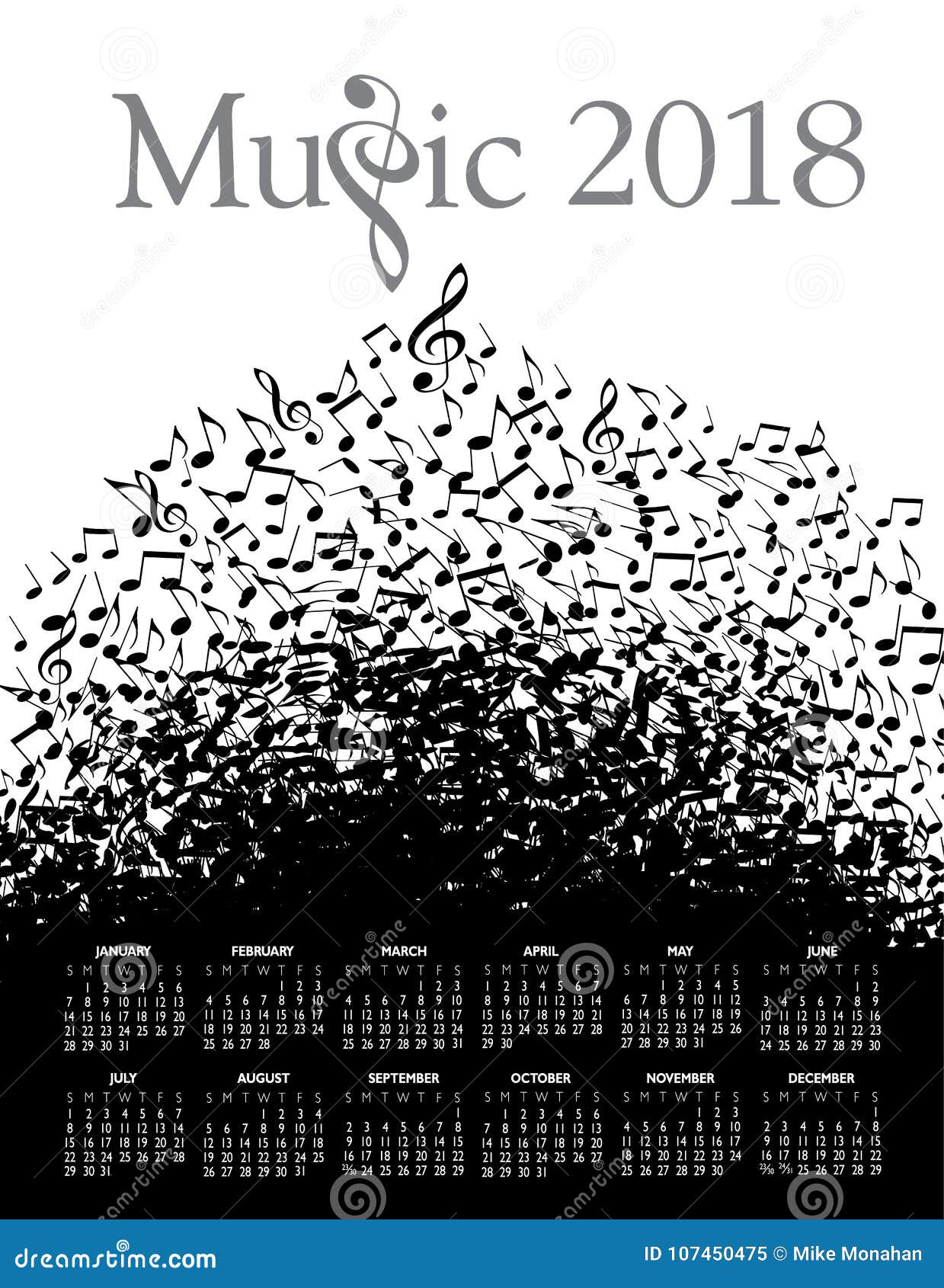 Typographic Fun in this 2018 Music Calendar Stock Vector - Illustration ...