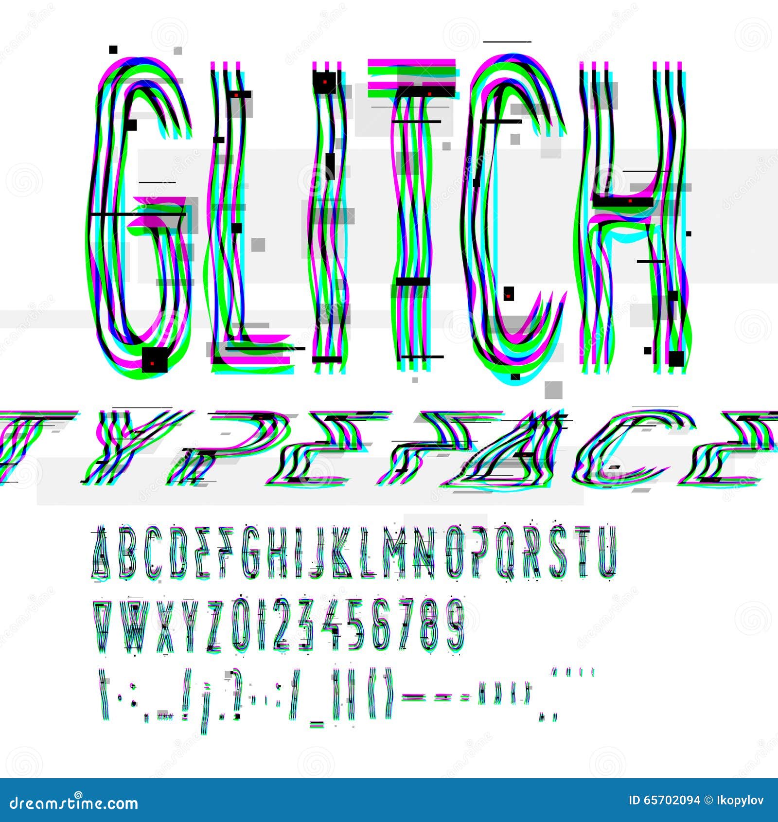 Glitch Font Design. Isolated On White Abc Letters And Numbers. Stock ...