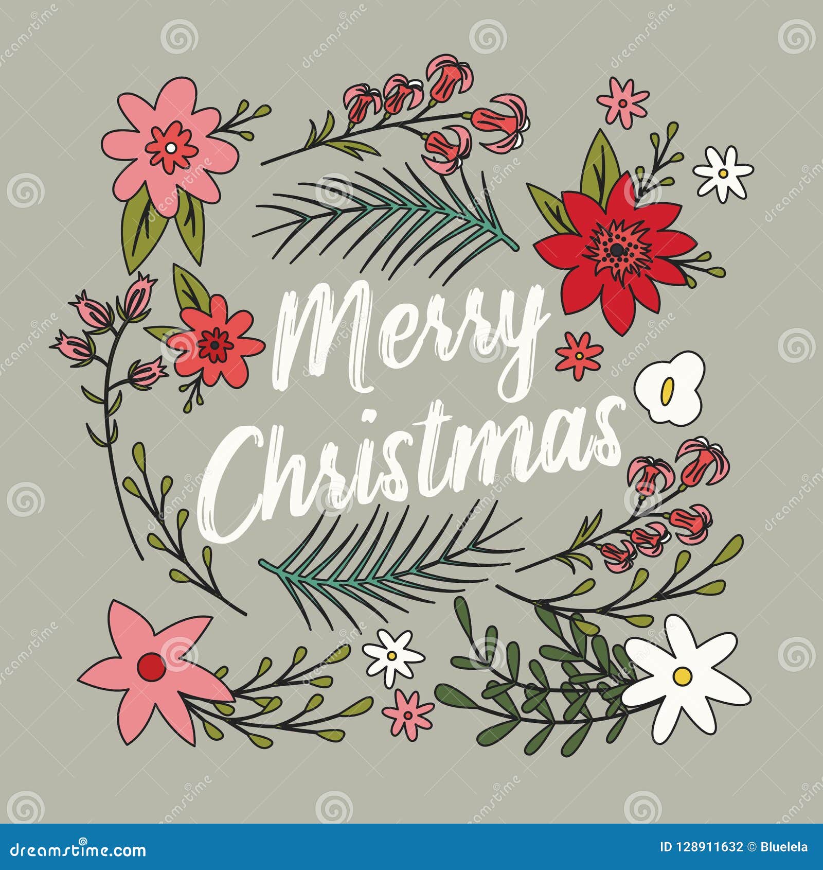 Typographic Merry Christmas Card with Floral Decorative Elements Stock ... Typographic Merry Christmas Card with Floral Decorative Elements Stock ...