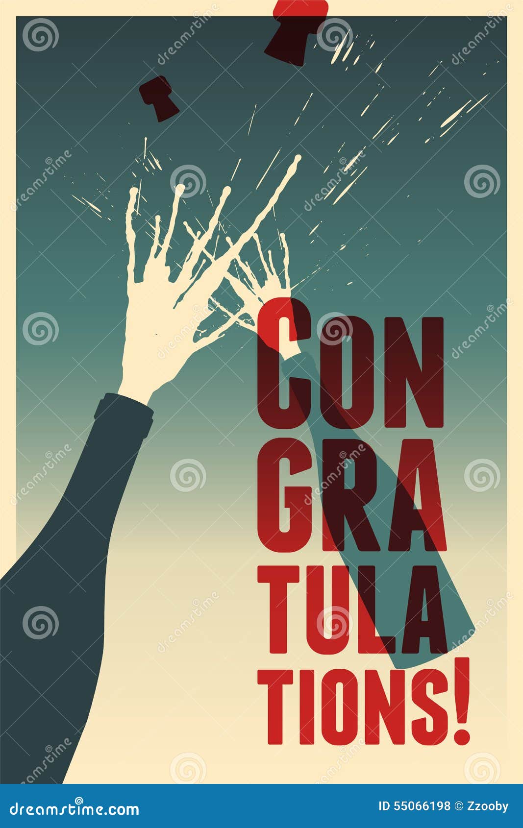 Typographic Retro Congratulations Poster with Champagne Explosion ...