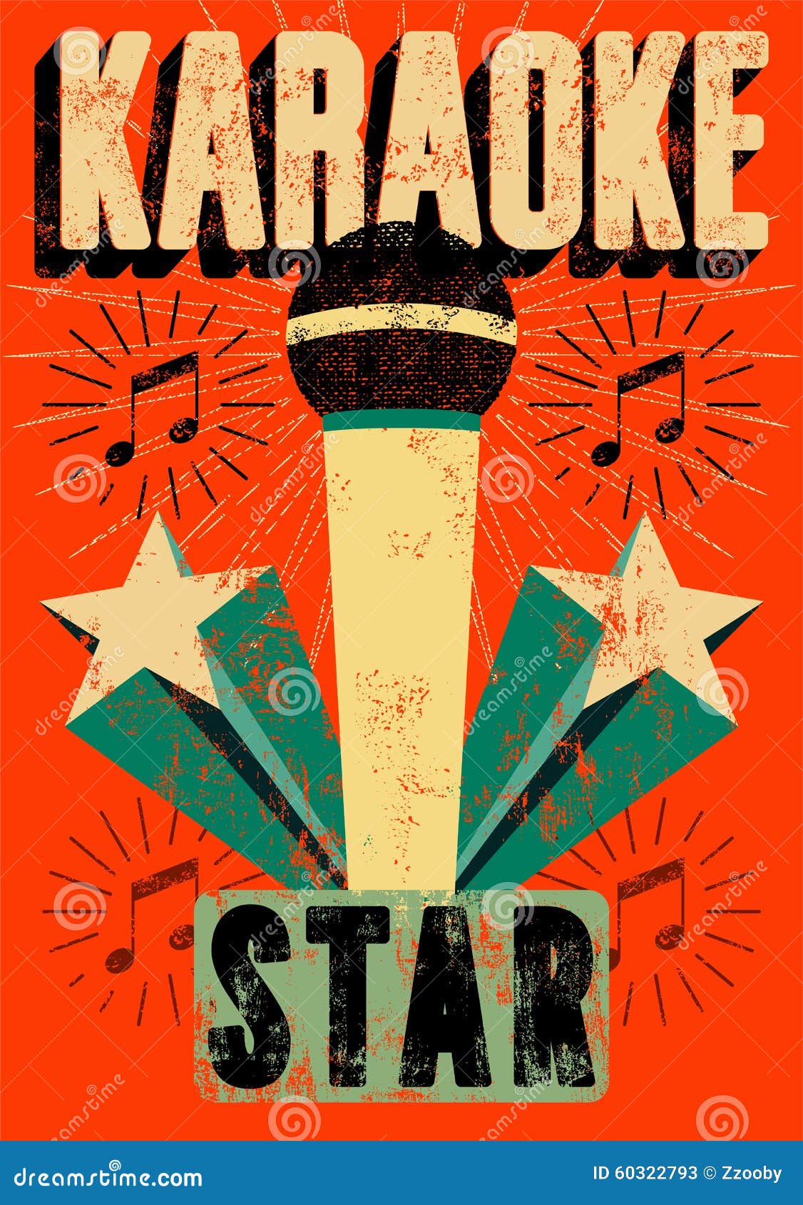 Typographic Retro Grunge Karaoke Poster. Vector Illustration. Stock ...