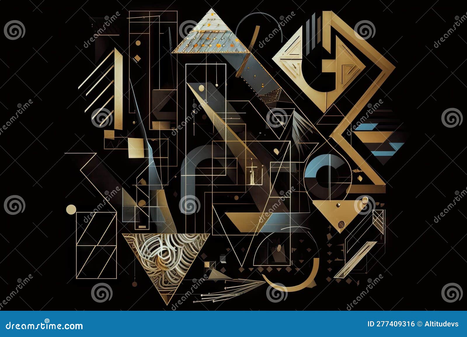 A Typographical Composition of Geometric Shapes and Letters on a Black ...