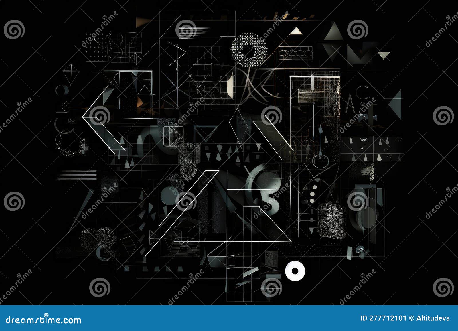 A Typographical Composition of Geometric Shapes and Letters on a Black ...