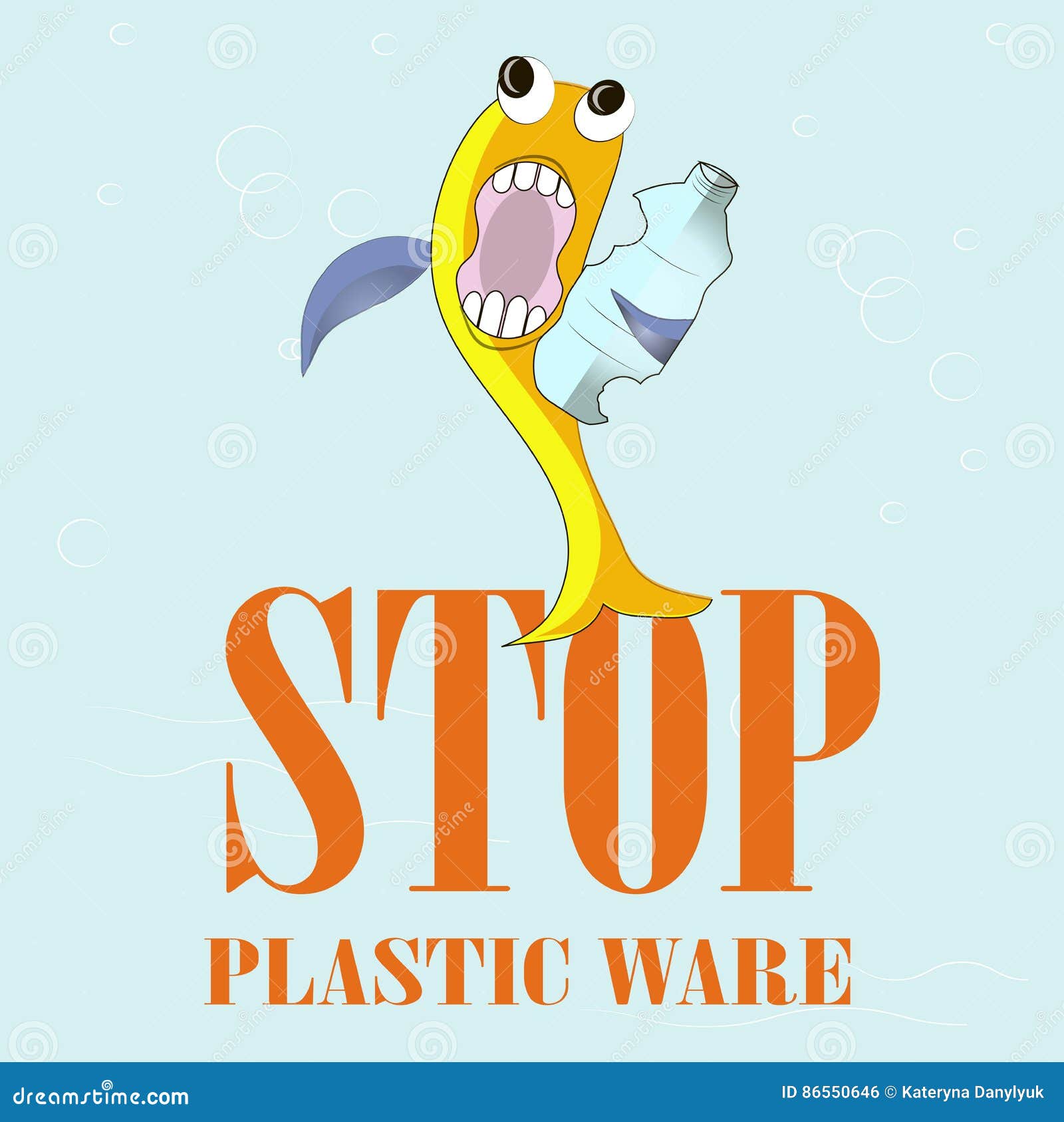 Typography Banner Stop Plastic Ware, Yellow the Scared Fish Eat the ...