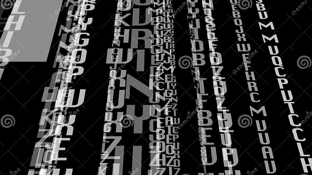 Letters in Chaotic Typography Pattern on Black Background Abstract ...