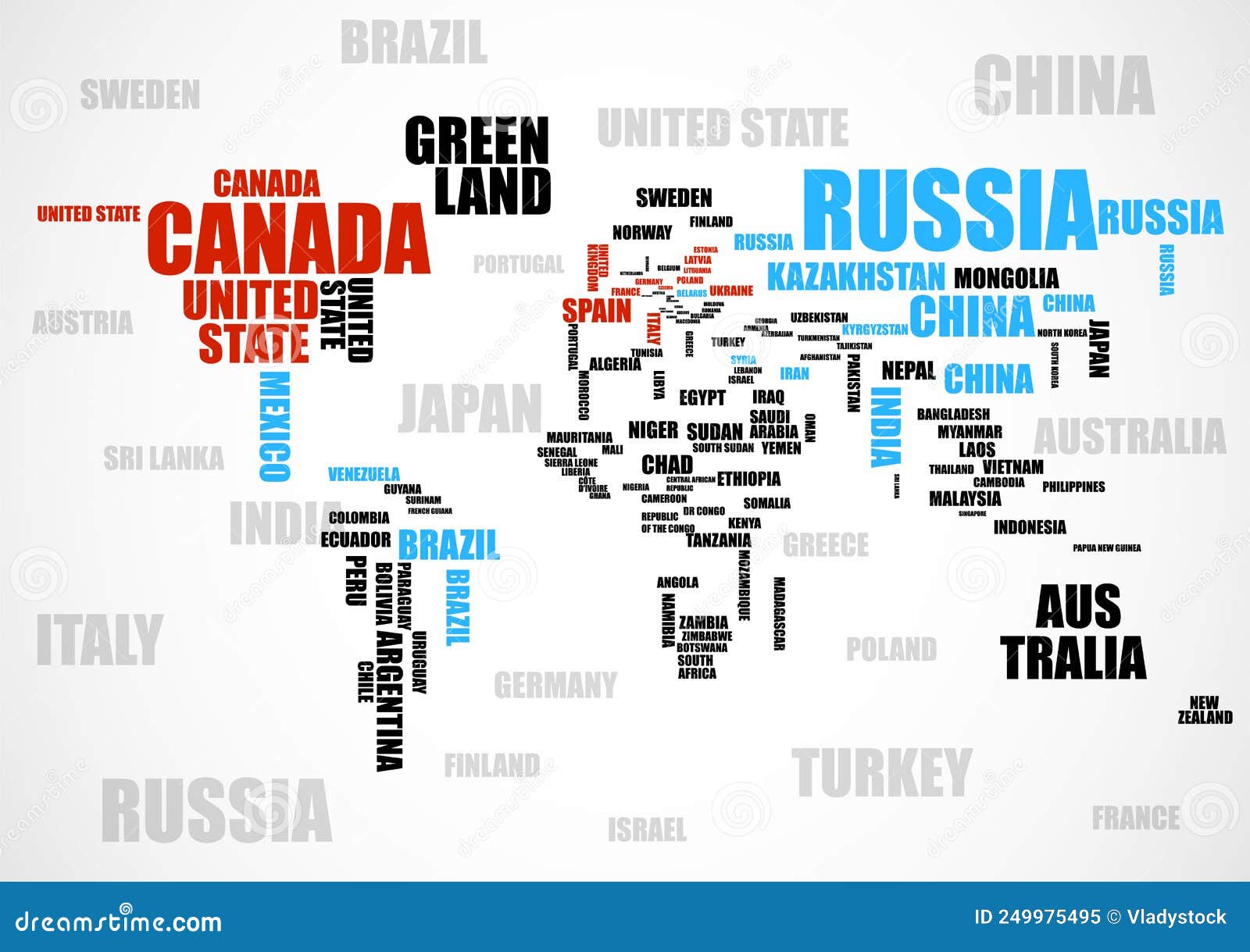 Typography Colorful World Map with Country Names Stock Vector ...