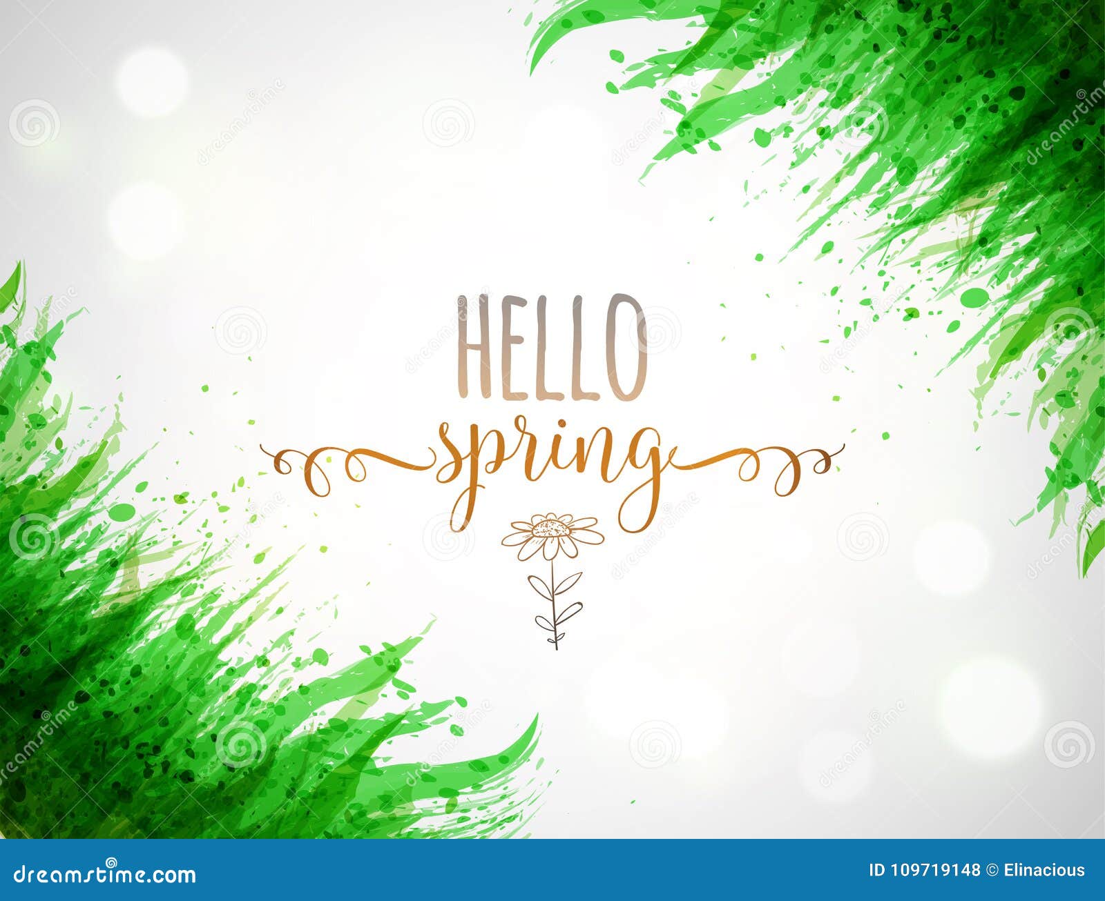 Typography Composition with Hello Spring Words and Green Leaves of ...