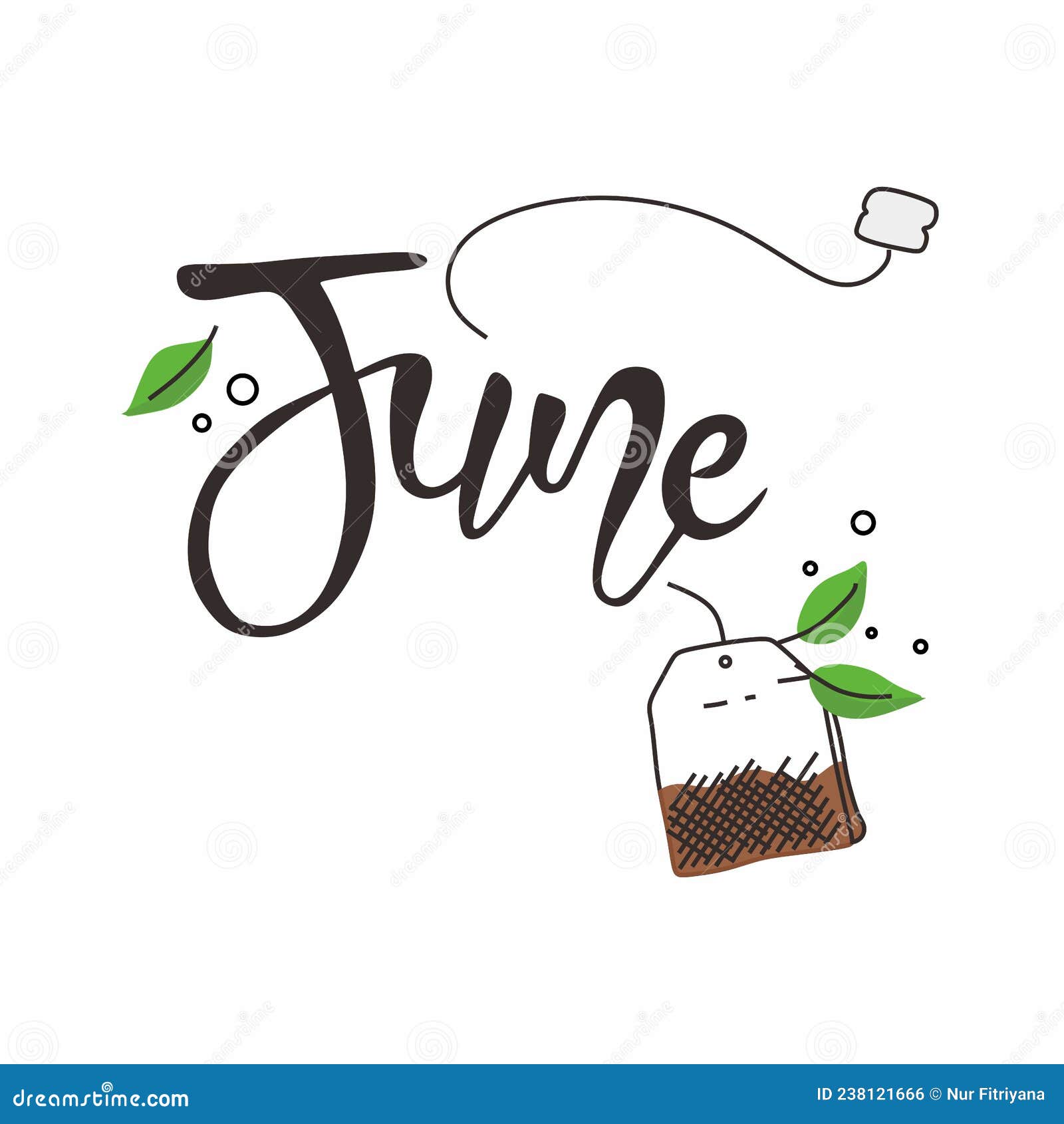 Typography of June with Tea Bag and Leaf Stock Vector - Illustration of ...
