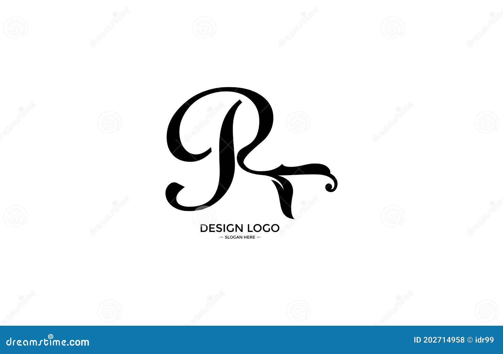 Typography Letter R Flourishes Shape Black Color Logo Stock ...