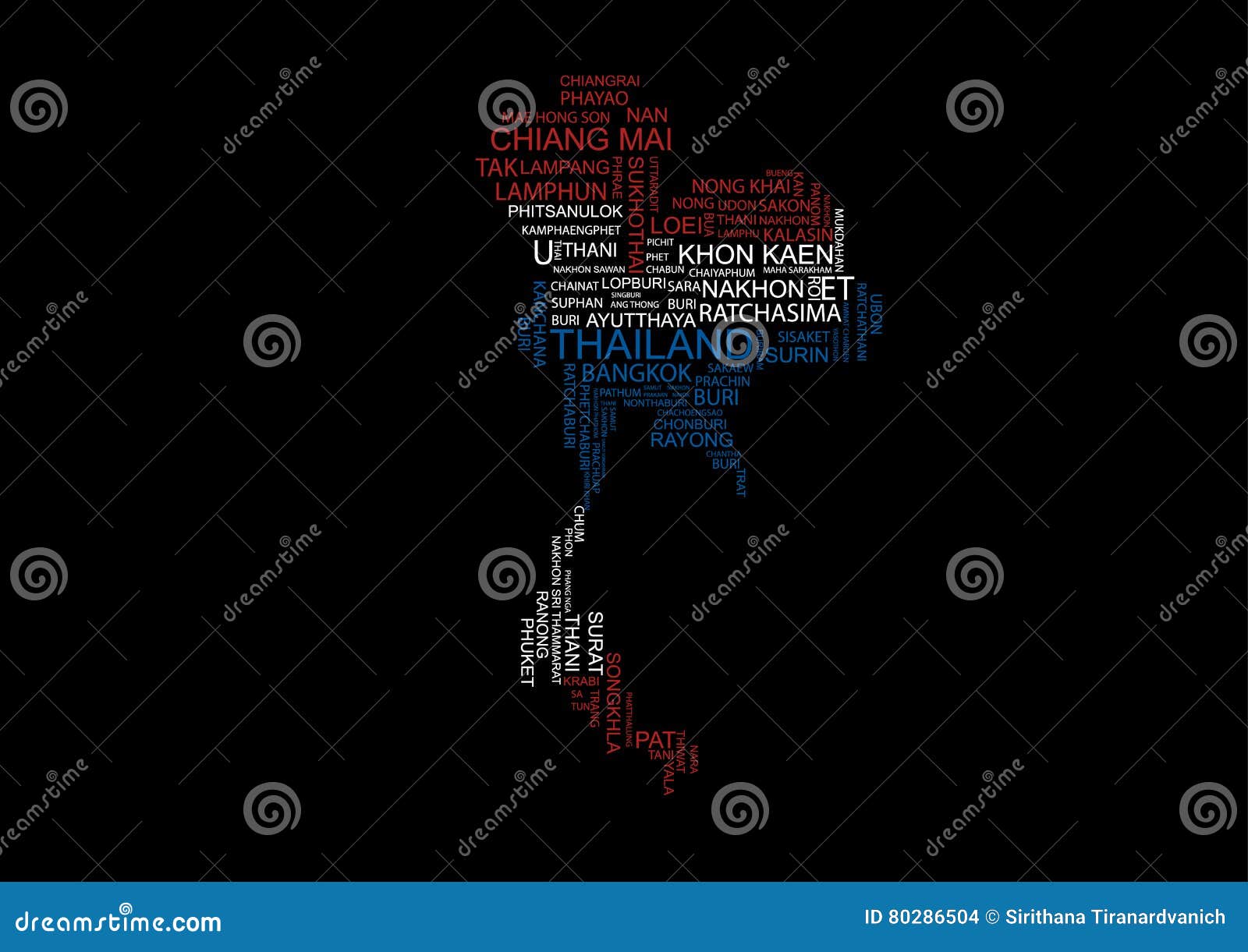 Typography map of Thailand stock vector. Illustration of black - 80286504