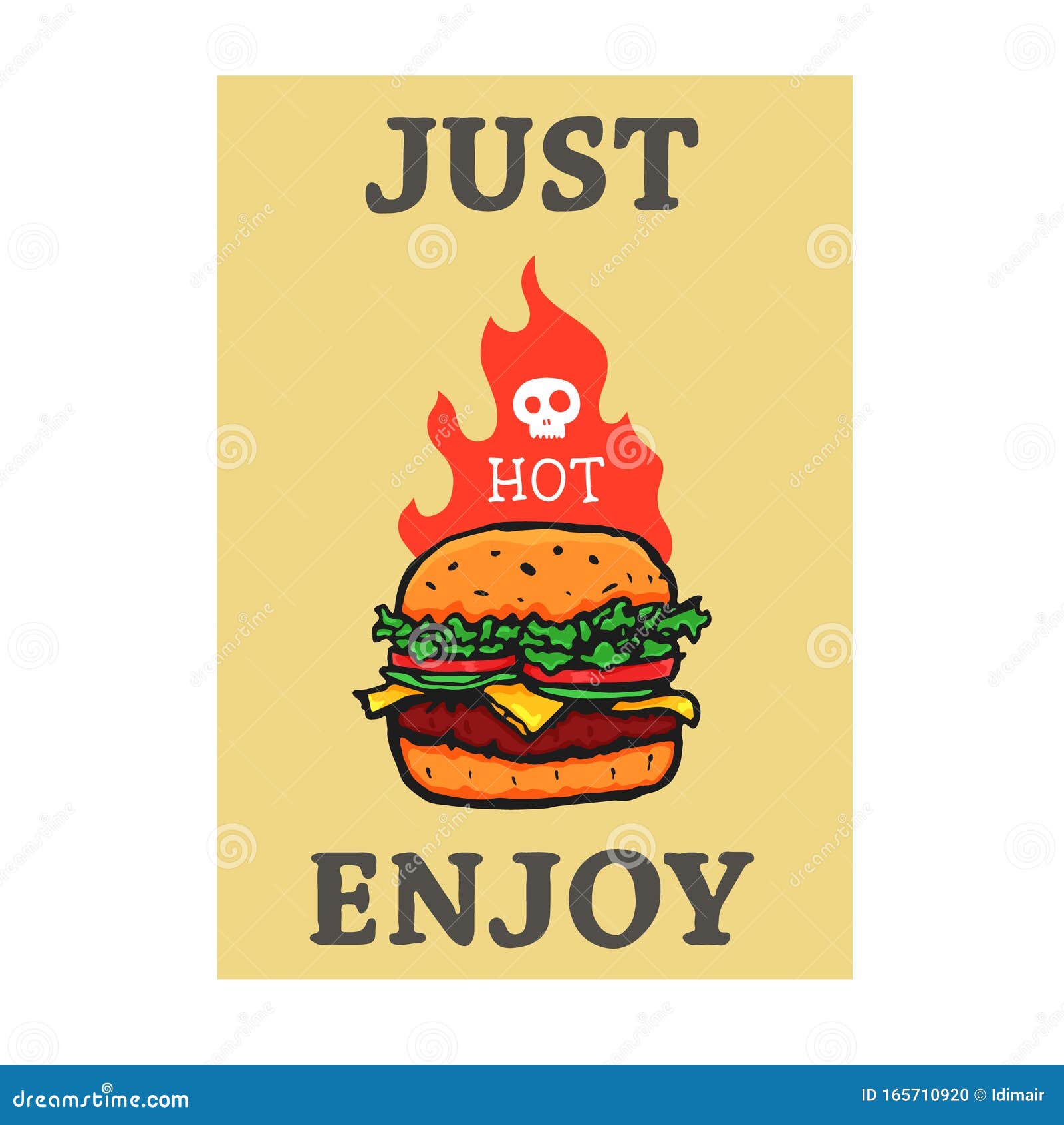 Typography Slogan with Burger with Fire. Vector Stock Vector ...