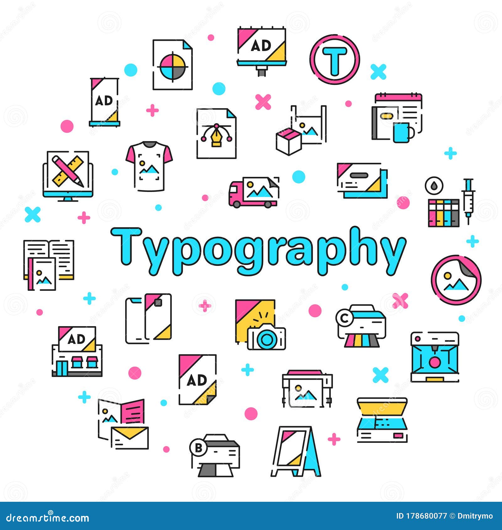 Typography Symbols Color Linear Vector Icon Set Stock Vector ...