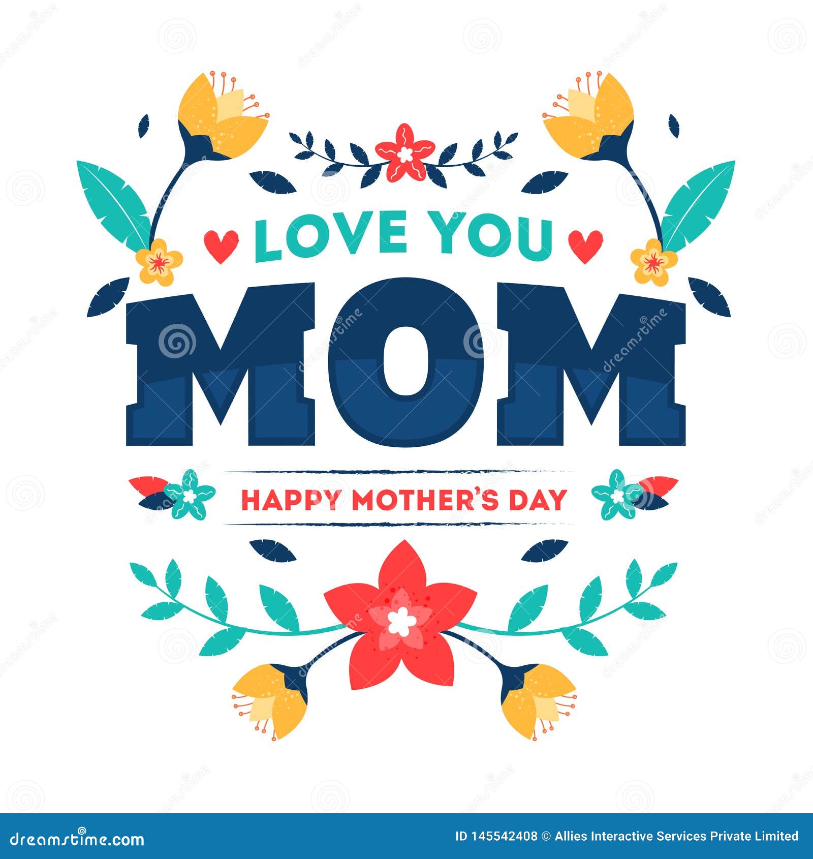 Typography Text Of Love You Mom Decorated With Beautiful Flowers On