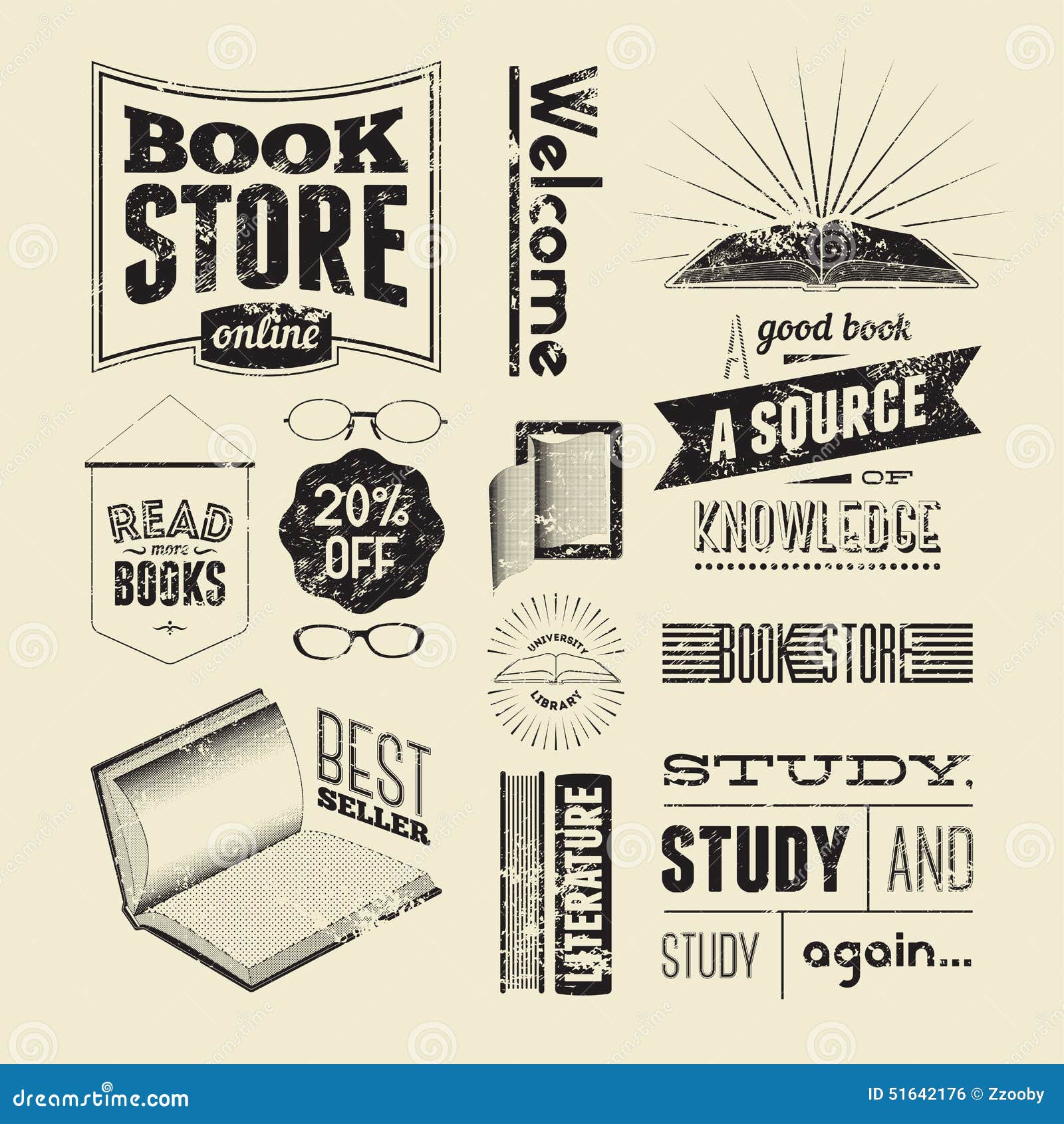 Typography Vector Set of Vintage Design Elements for Bookstore or ...