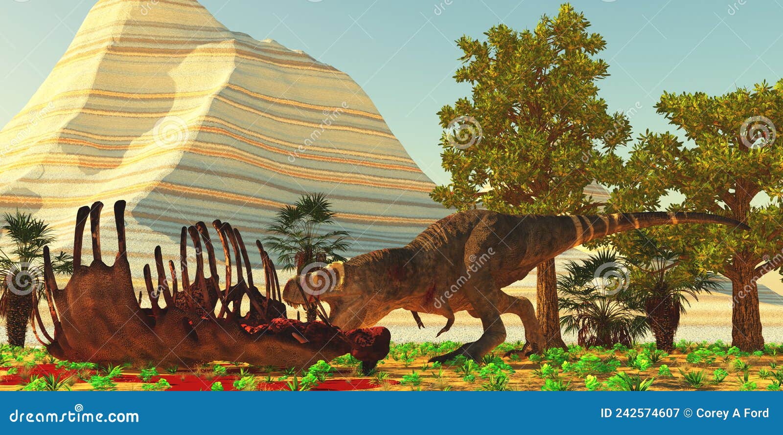 Tyrannosaurus Eats Alamosaurus Stock Illustration - Illustration of ...