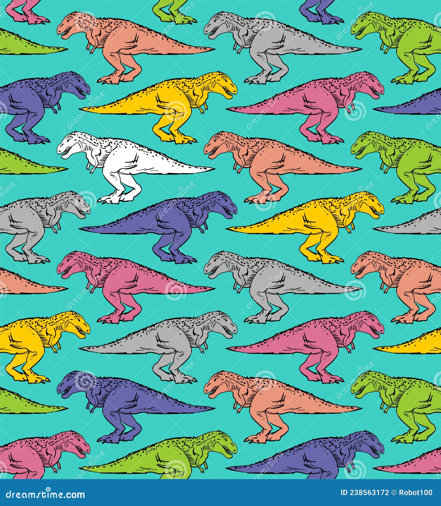 Tyrannosaurus Pattern Seamless. Dinosaur T-Rex Hand Drawing Background ...